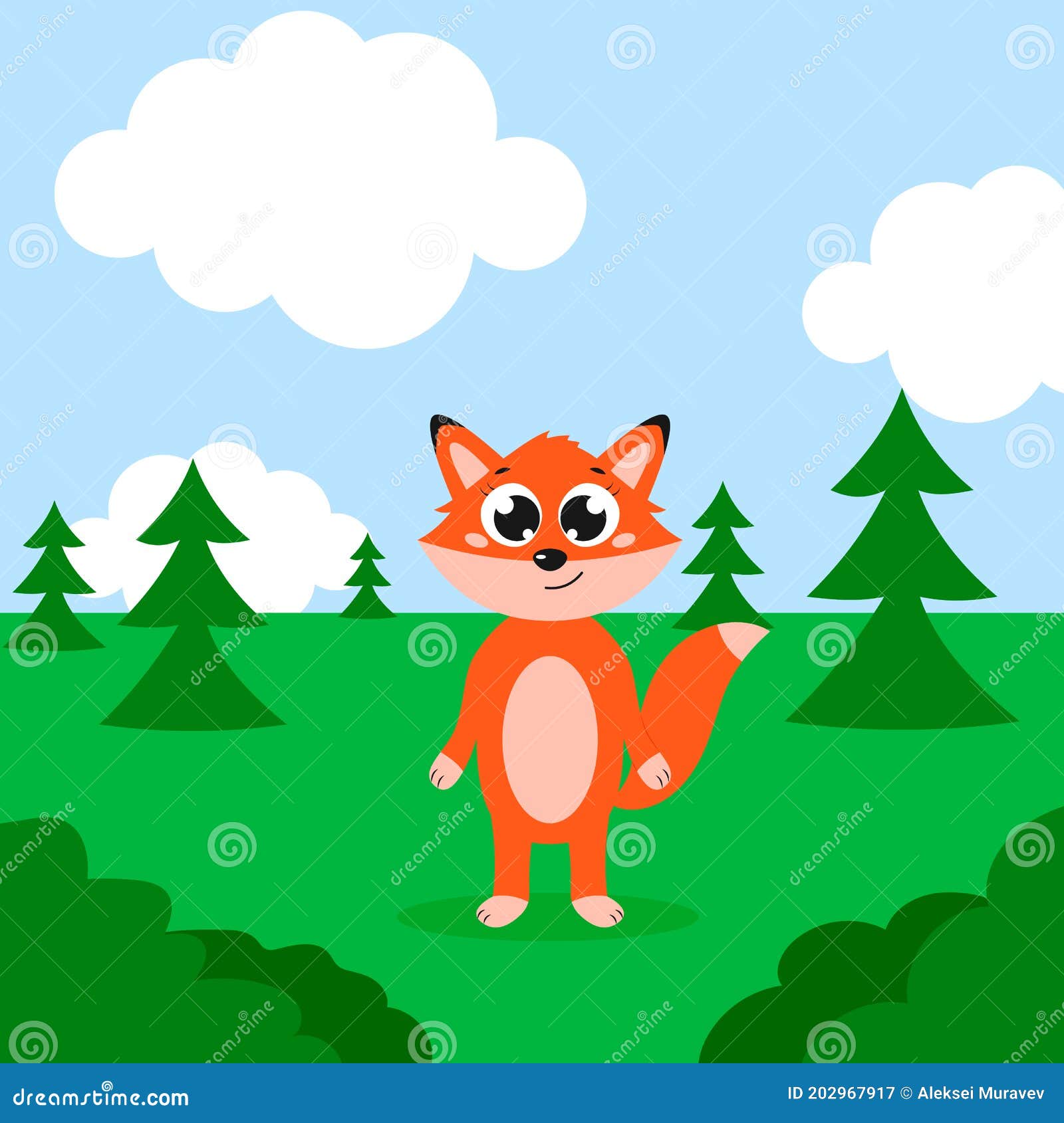 Happy Fox in a Forest. Vector Cartoon Illustration Stock Illustration ...