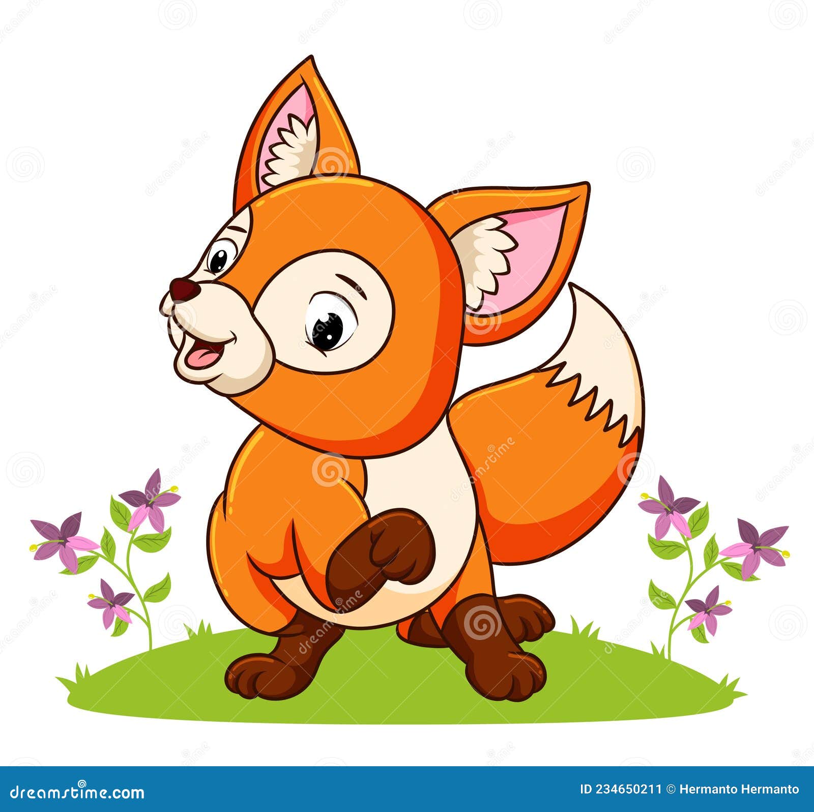 The Happy Fox is Playing in the Garden Full of Flowers Stock Vector ...