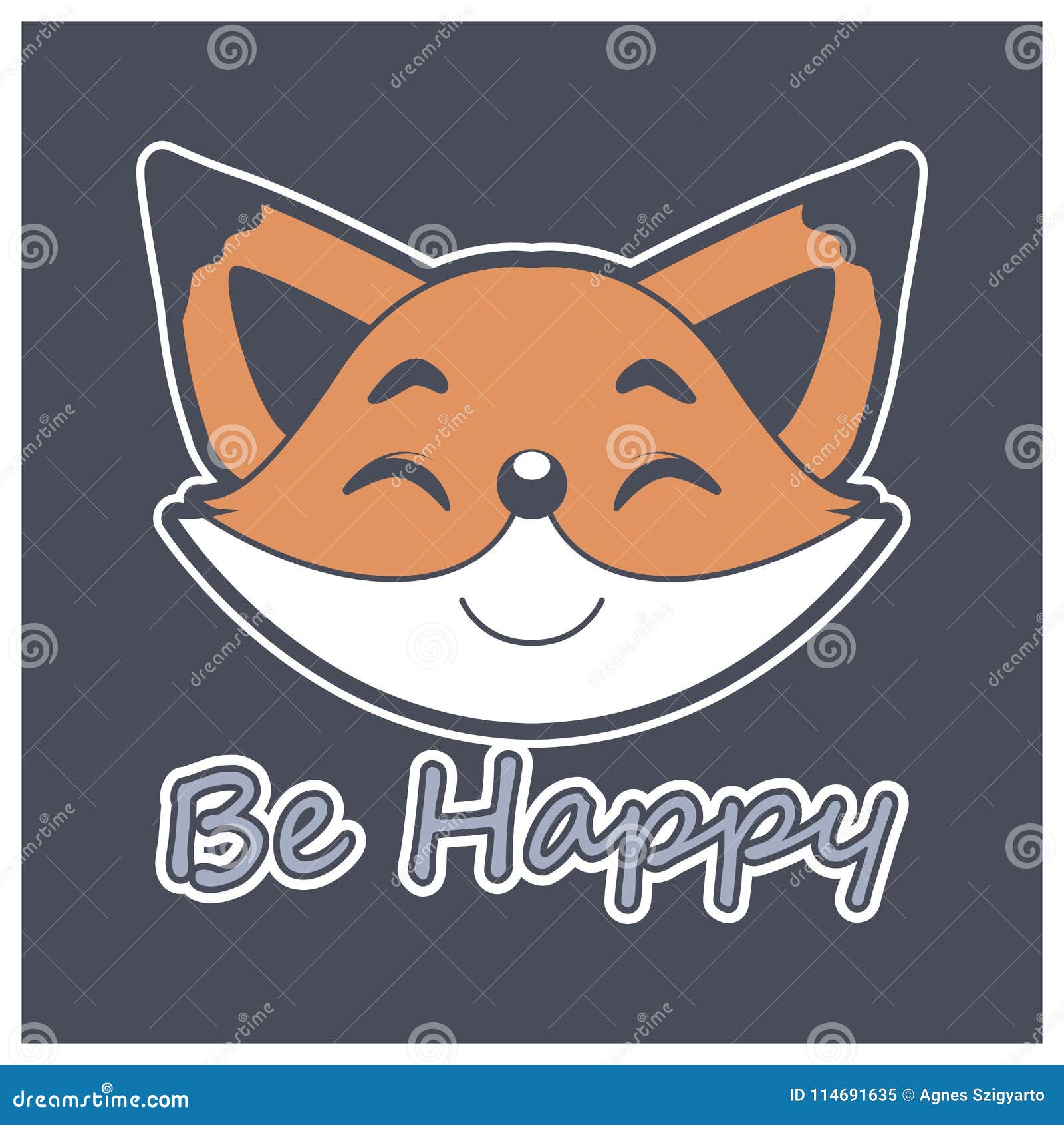 Happy Fox Face with Motivational Text Stock Vector - Illustration of ...
