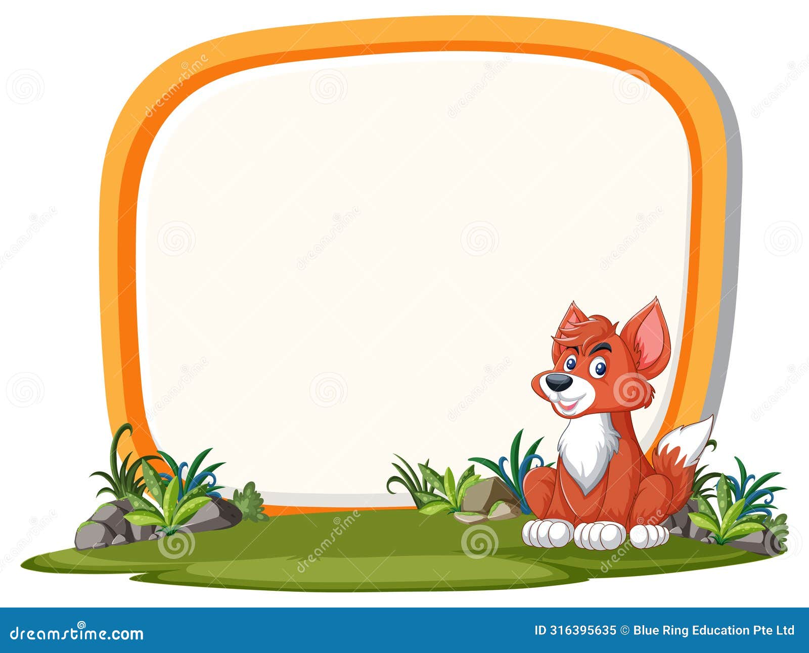 A Fox Sitting by a Blank Frame Stock Vector - Illustration of rocks ...