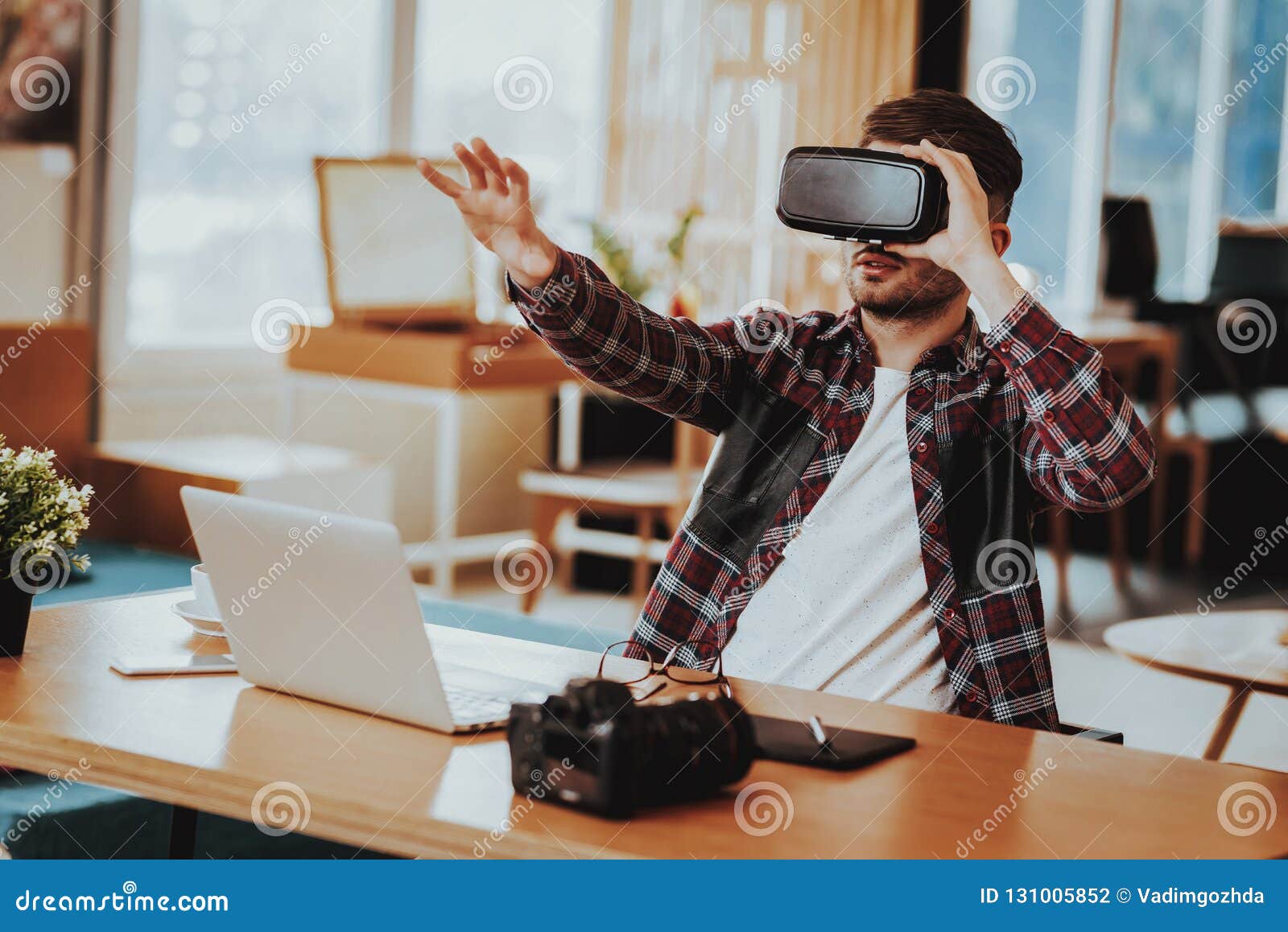 Happy Freelancer Working Remotely and Testing VR Stock Photo - Image of ...