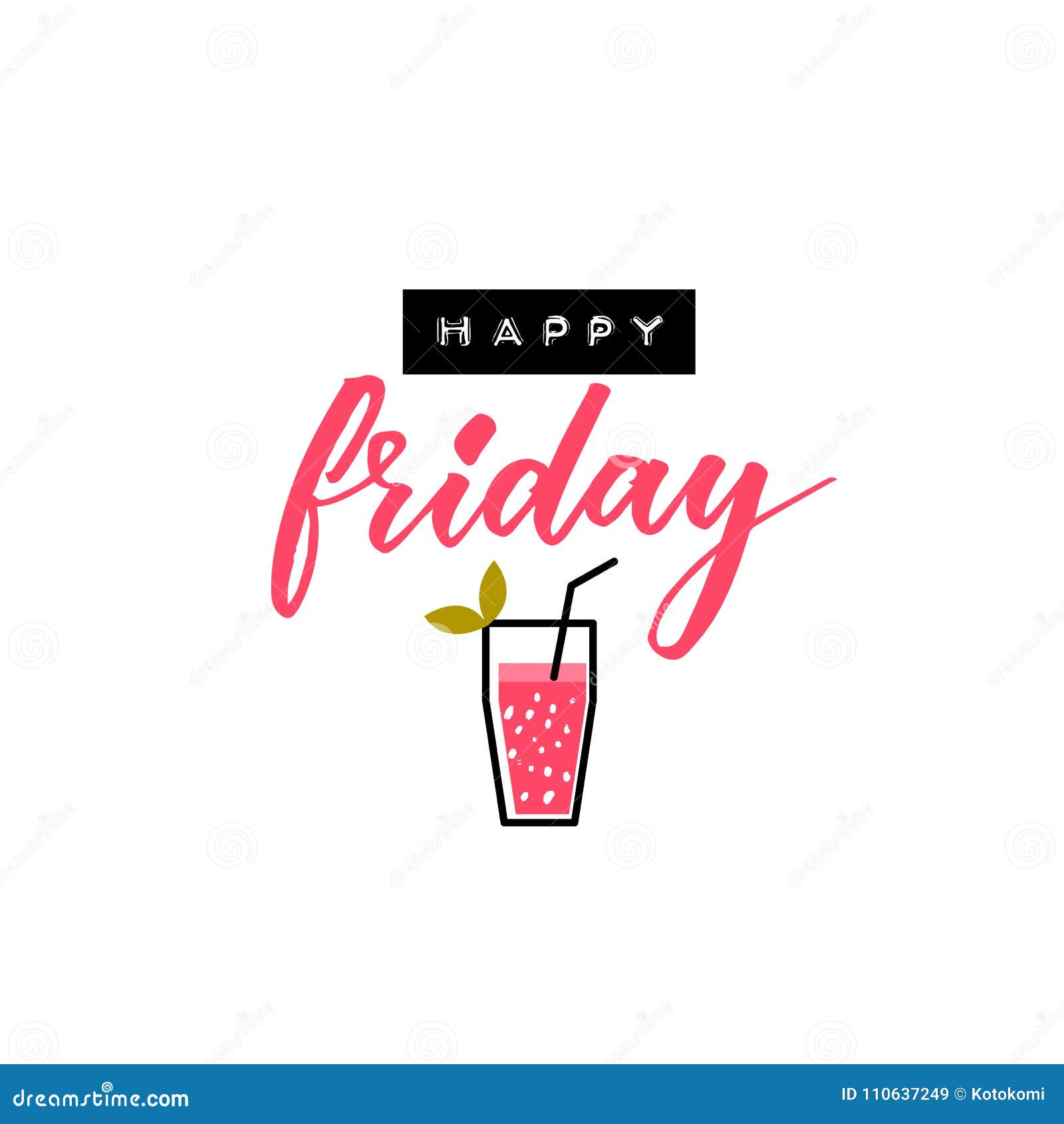 Happy Friday Banner with Embossed and Calligraphy Text and Cocktail ...