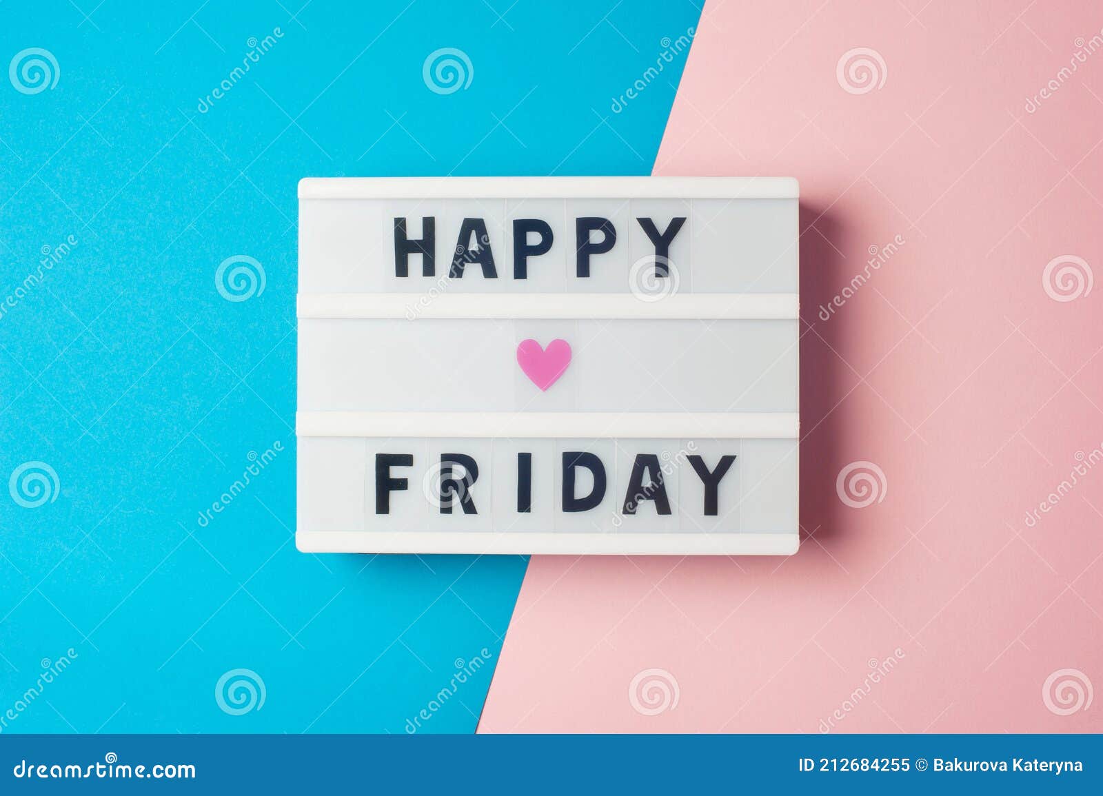 Happy Friday - Text on Display Lightbox on Blue and Pink Background ...