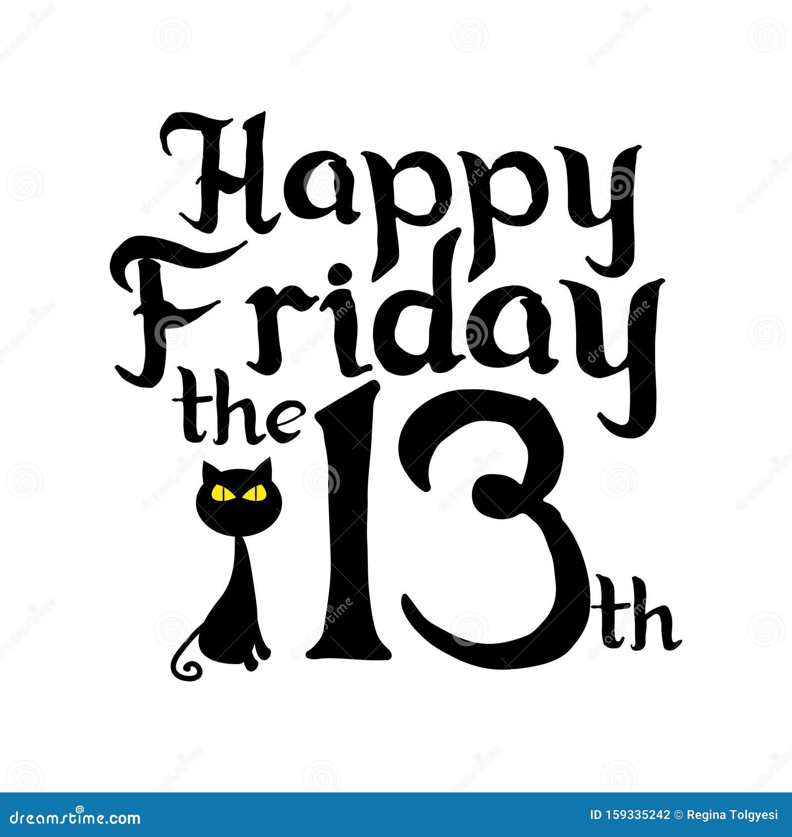 Happy Friday The 13th Text With Black Cat On White Background Stock