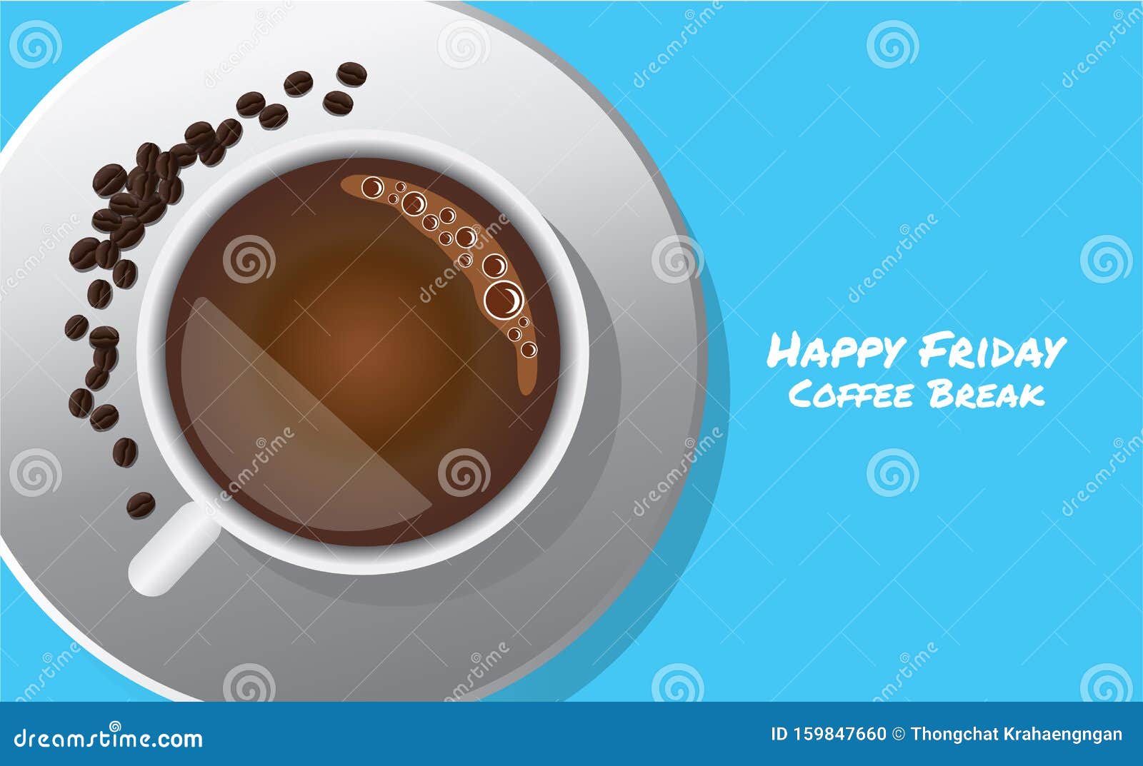 Happy Friday with Top View of a Cup of Coffee Break Stock Vector ...