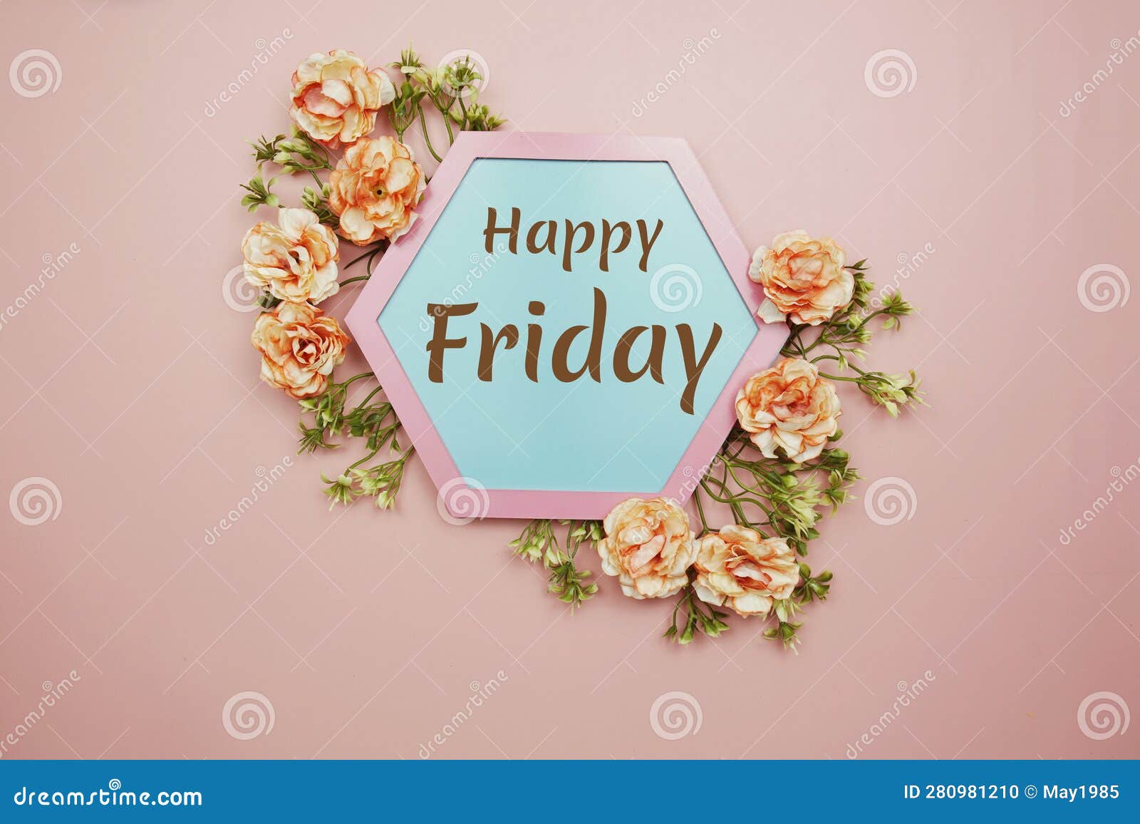 Happy Friday Typography Text Decorate with Flower on Pink Background ...
