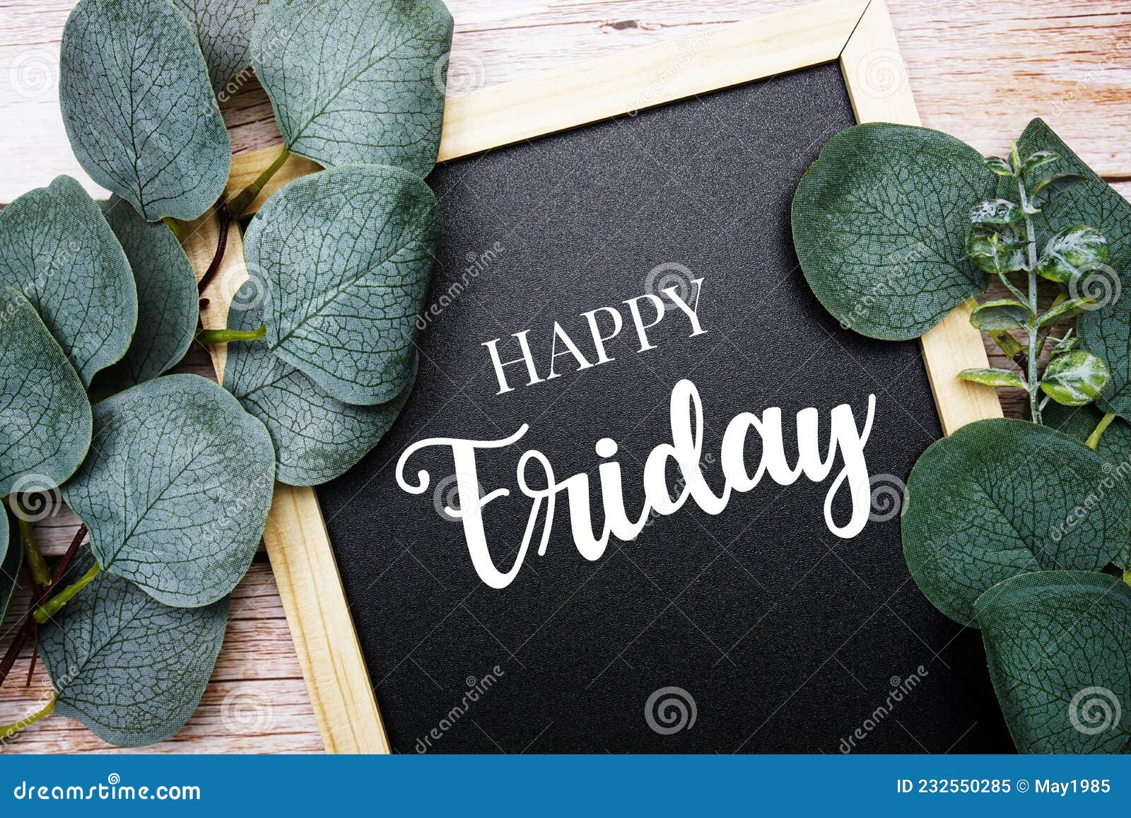 Happy Friday Typography Text and Eucalyptus Leaves Border Frame on ...