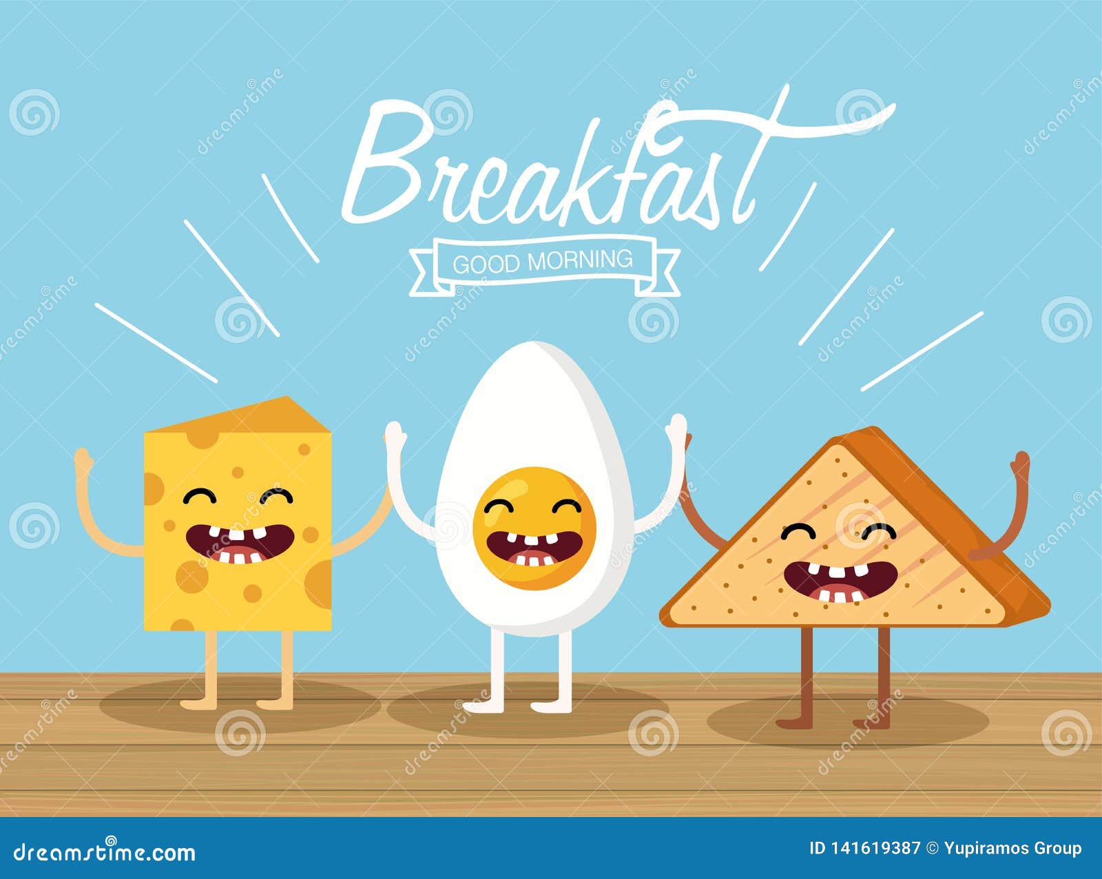 Happy Fried Egg with Cheese and Triangle Bread Stock Vector ...