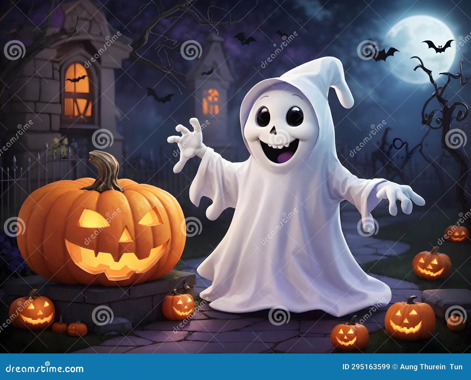 Happy Friendly Ghost at Halloween Stock Image - Image of horror, gray ...