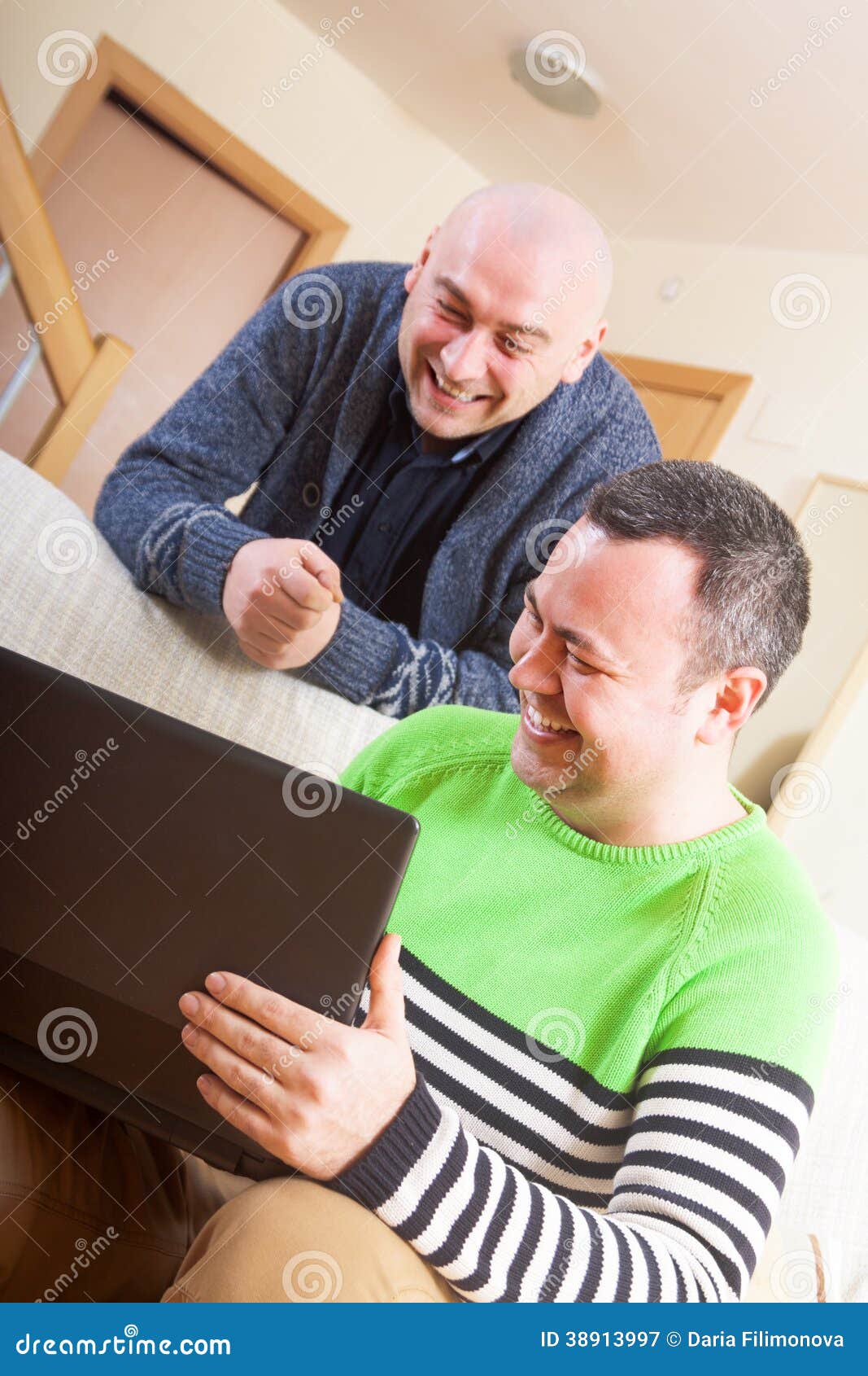 Happy friends at computer stock image. Image of businessman - 38913997