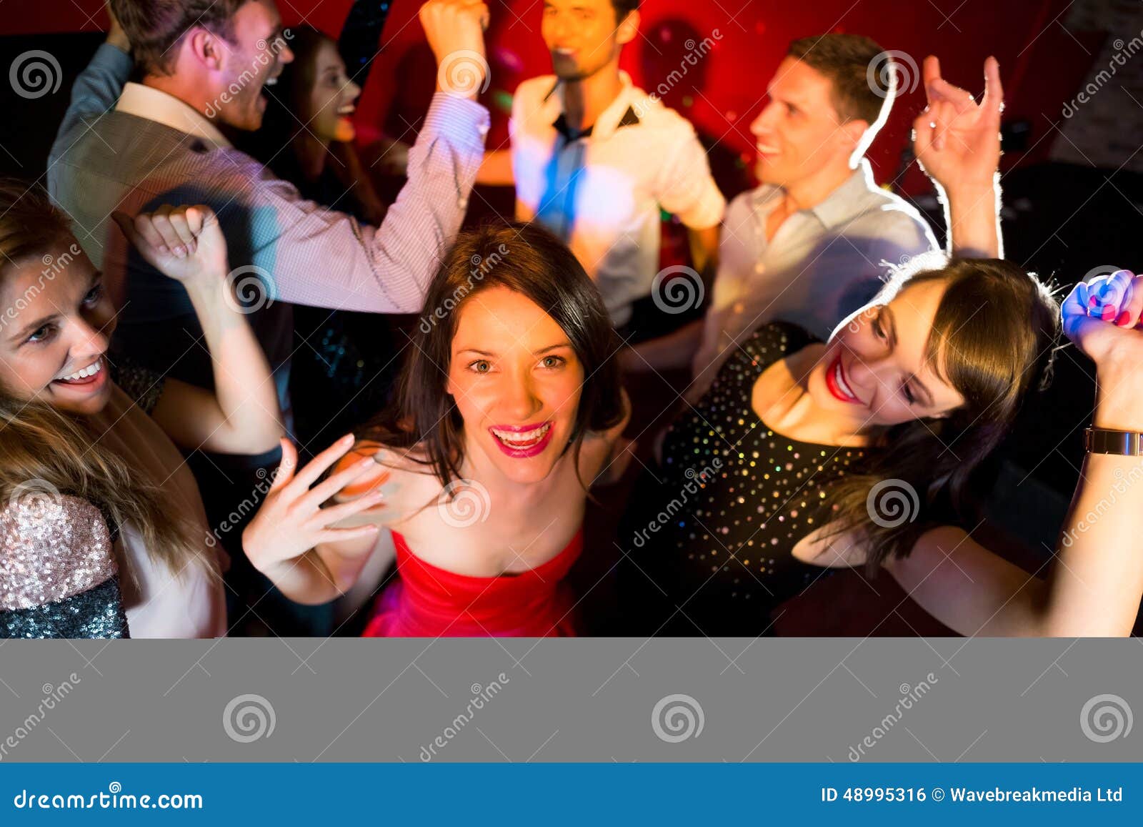 Happy Friends Dancing and Smiling Stock Photo - Image of event, angle ...
