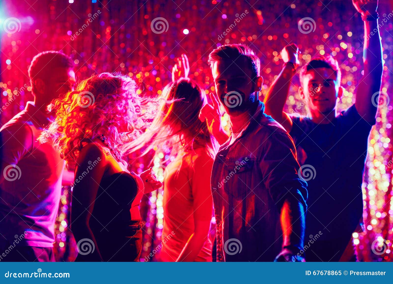 Happy friends at disco stock image. Image of girlfriend - 67678865