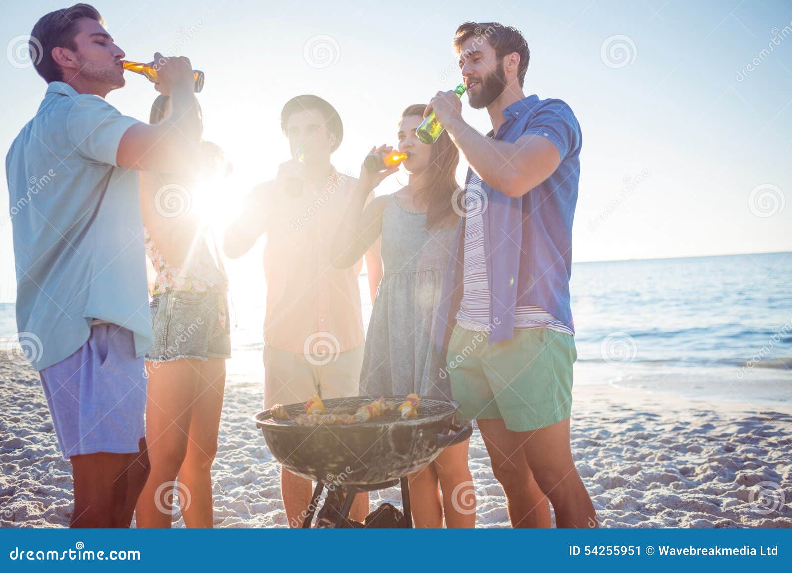 Happy Friends Doing Barbecue and Drinking Beer Stock Image - Image of ...