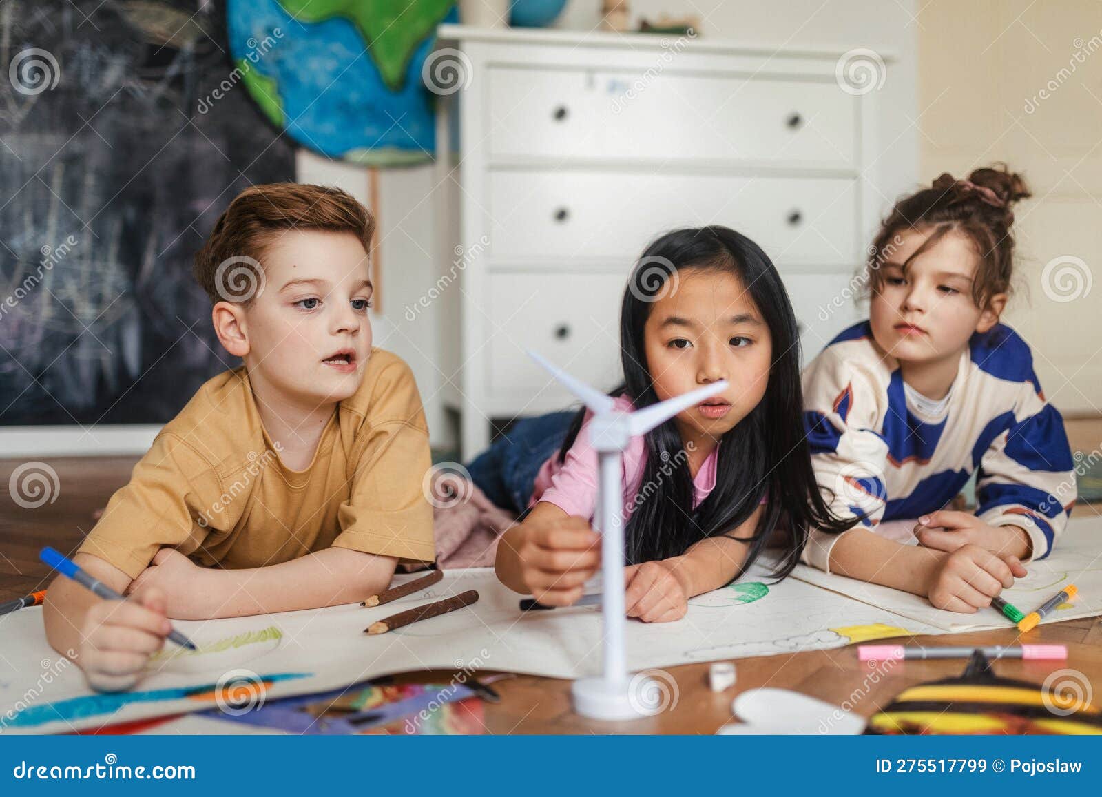 Happy Friends Drawing Together in a Room. Stock Image - Image of ...