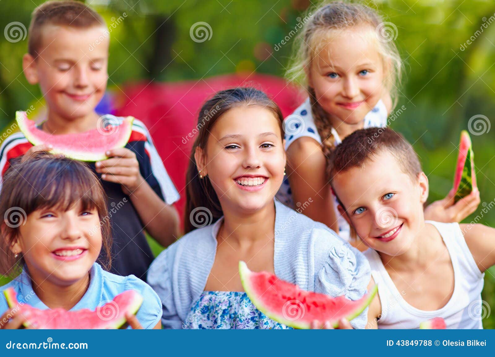 Happy Friends Eating Watermelon, Outdoors Stock Photo - Image of life ...