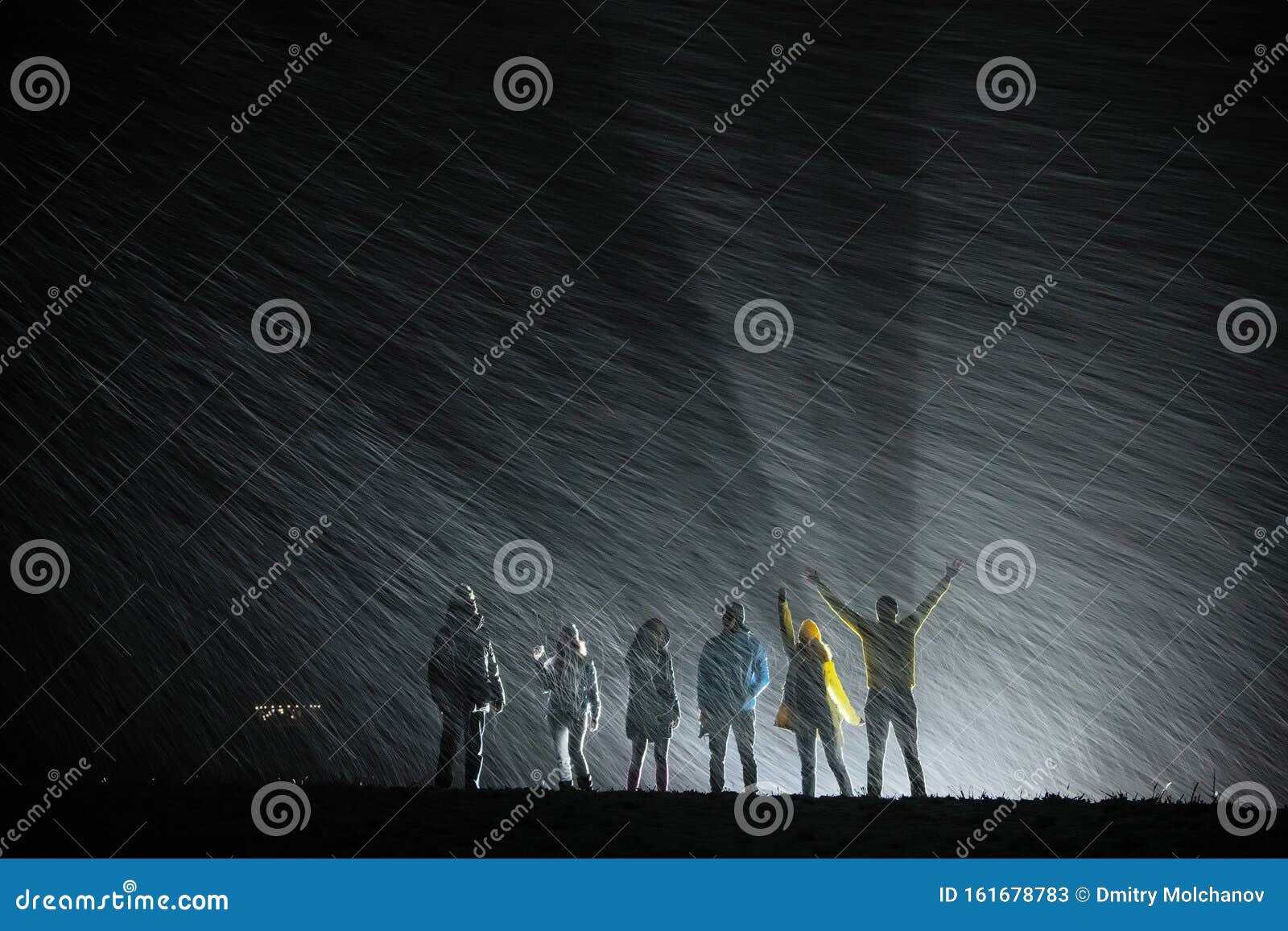 Happy Friends Enjoying First Snowfall Stock Image - Image of background ...