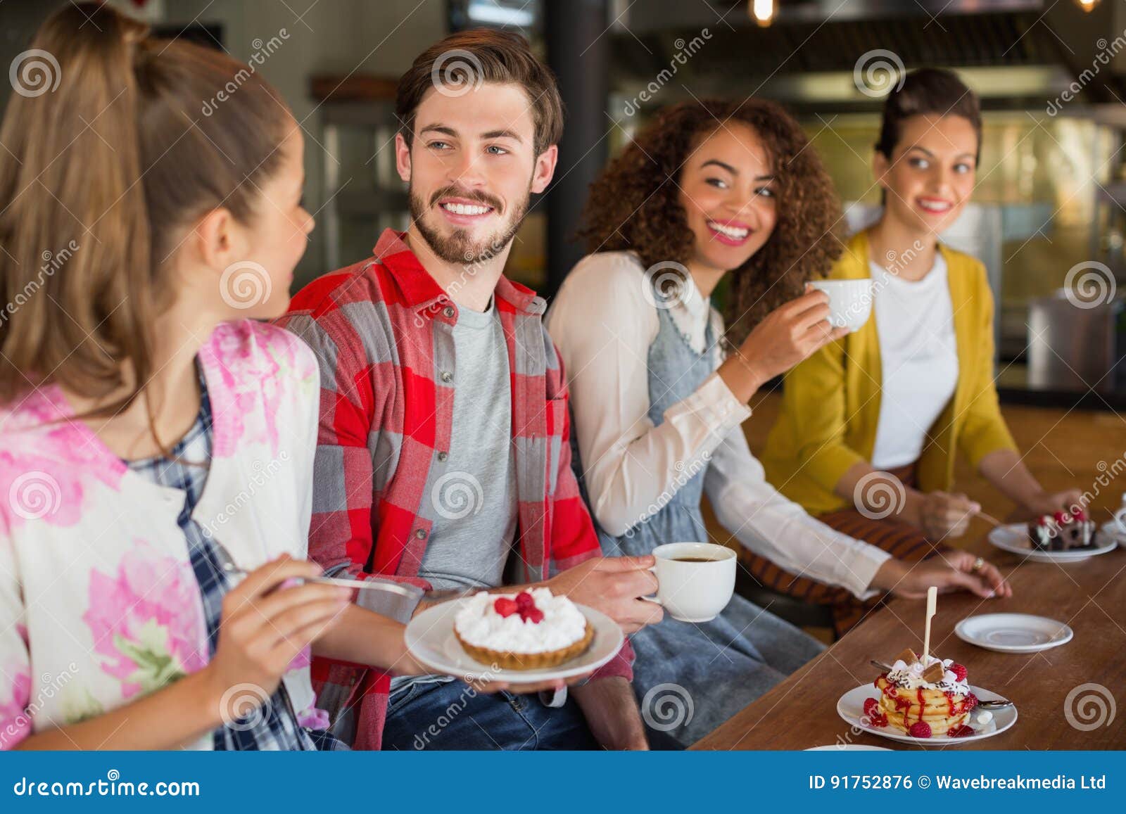 Happy Friends Having Dessert in Cafe Stock Photo - Image of hipster ...