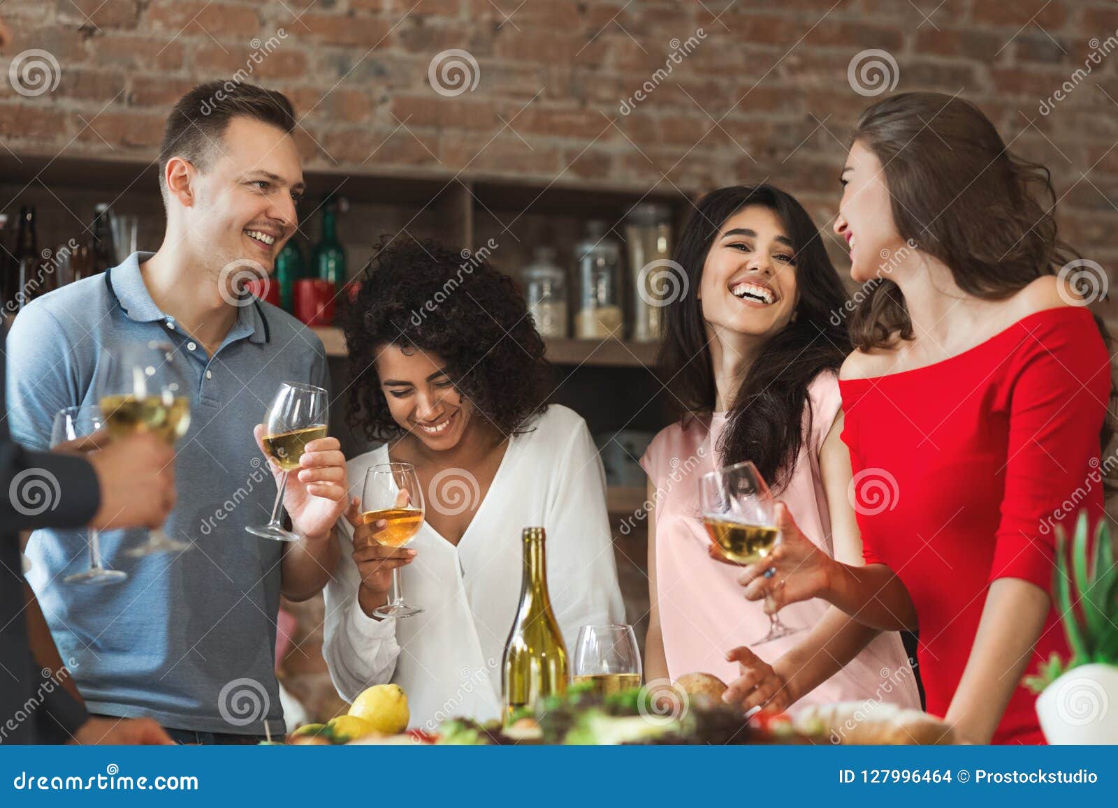 Happy Friends Having Fun at Home Party Stock Photo - Image of life ...