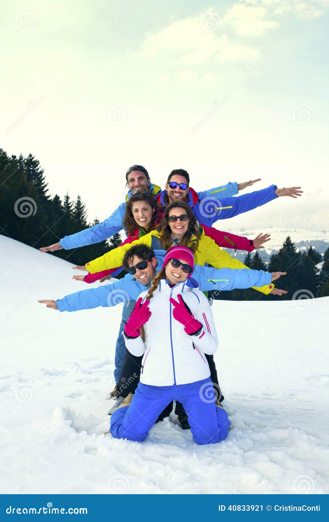 Happy Friends Having Fun in Mountain Stock Image - Image of vertical ...