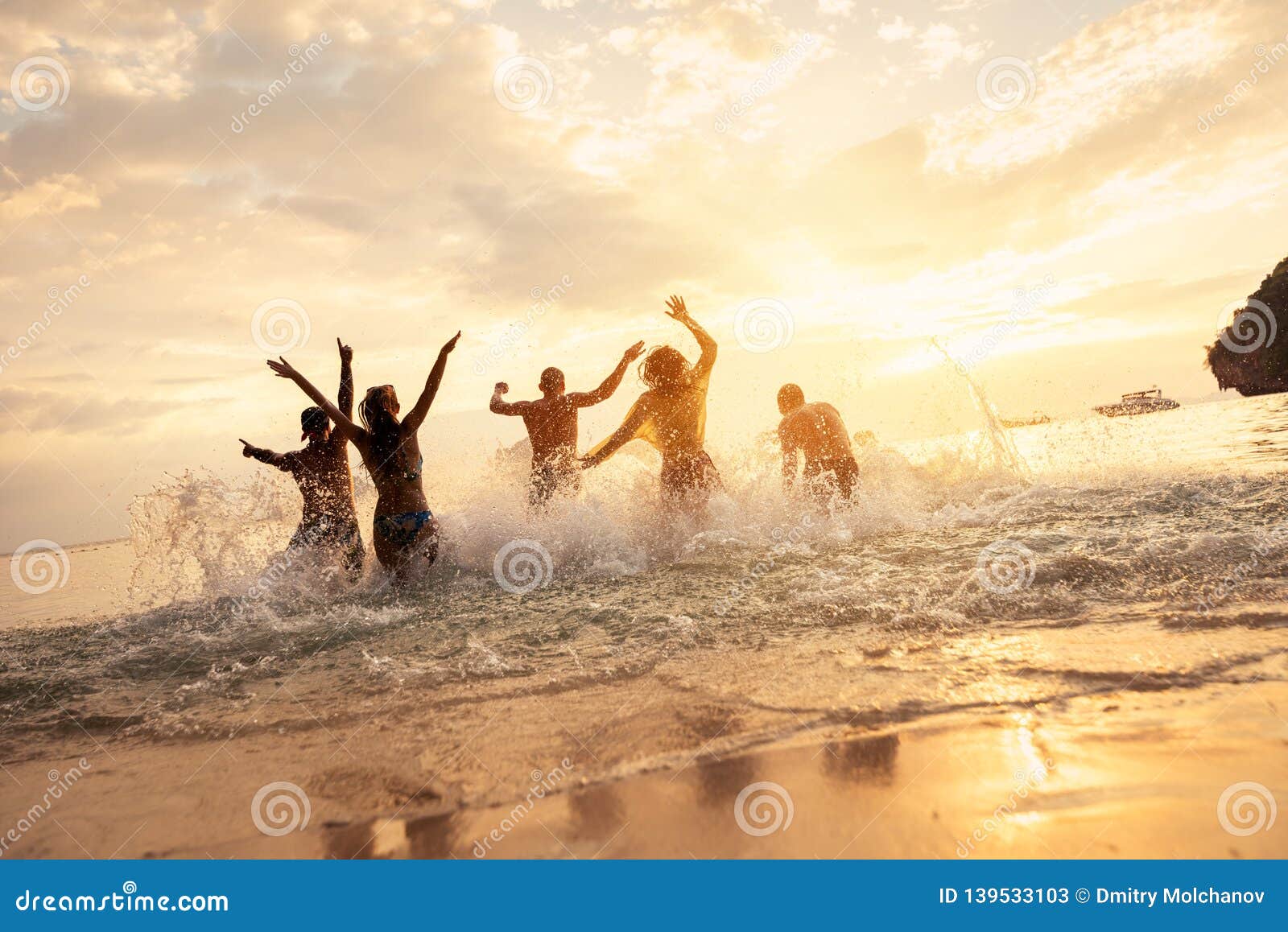 Happy Friends at Idyllic Sea Sunset Stock Image - Image of students ...