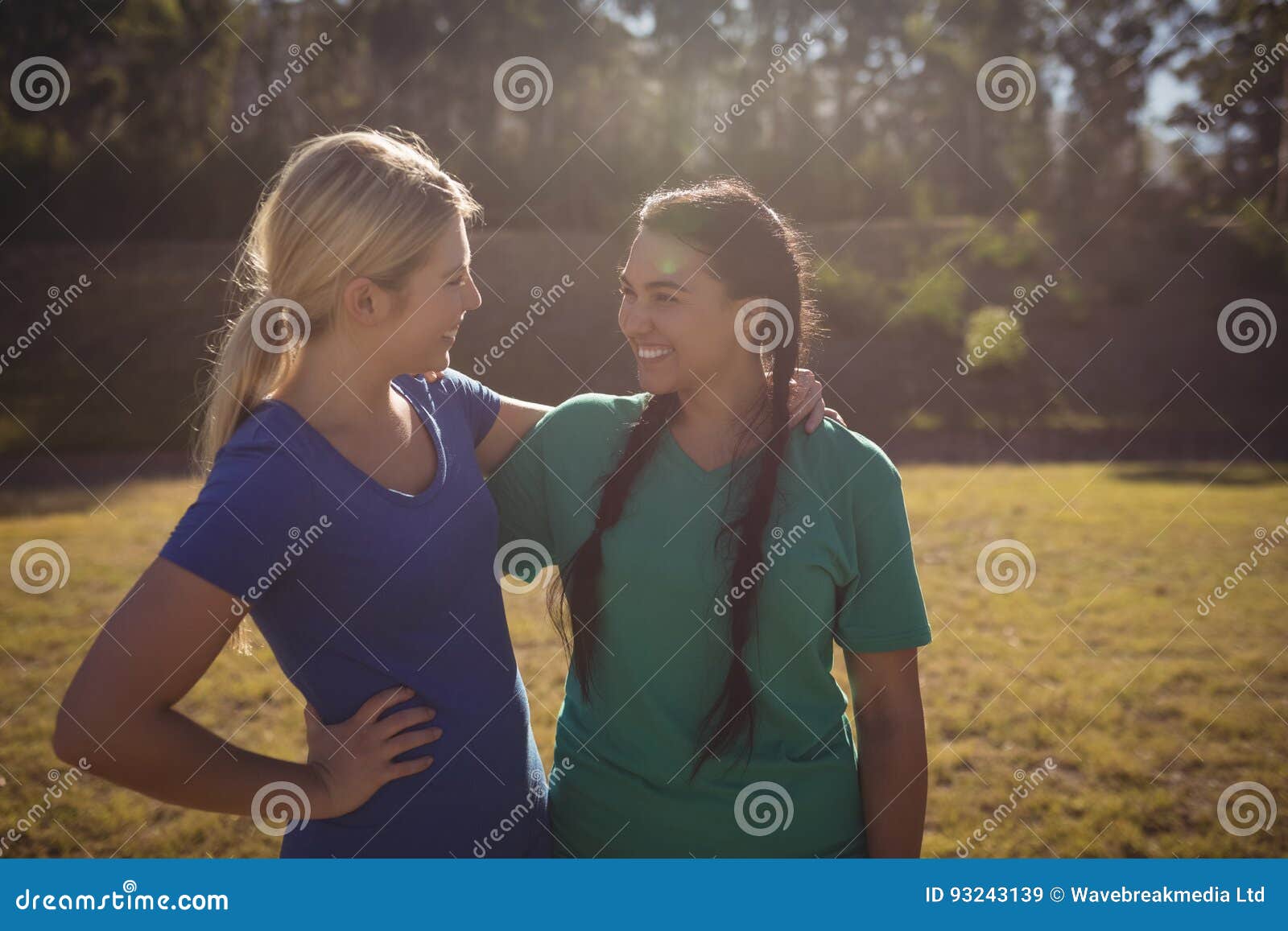Happy Friends Interacting with Each Other during Obstacle Course Stock ...