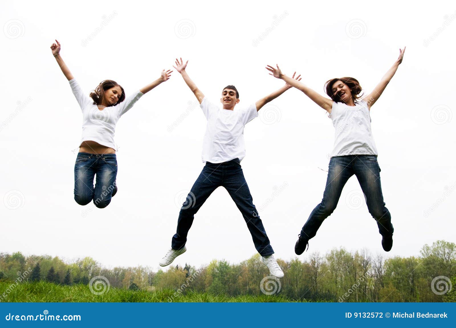 Happy friends jumping stock photo. Image of sport, happy - 9132572