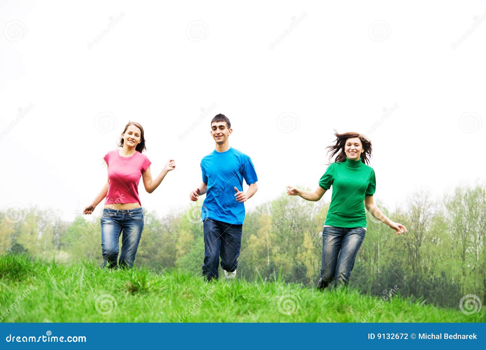 Happy friends jumping stock photo. Image of portrait, carefree - 9132672