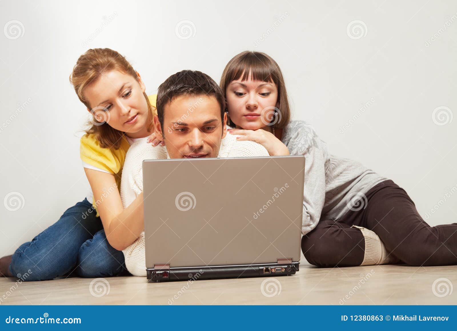 Happy Friends with Laptop Computer Stock Image - Image of pretty ...