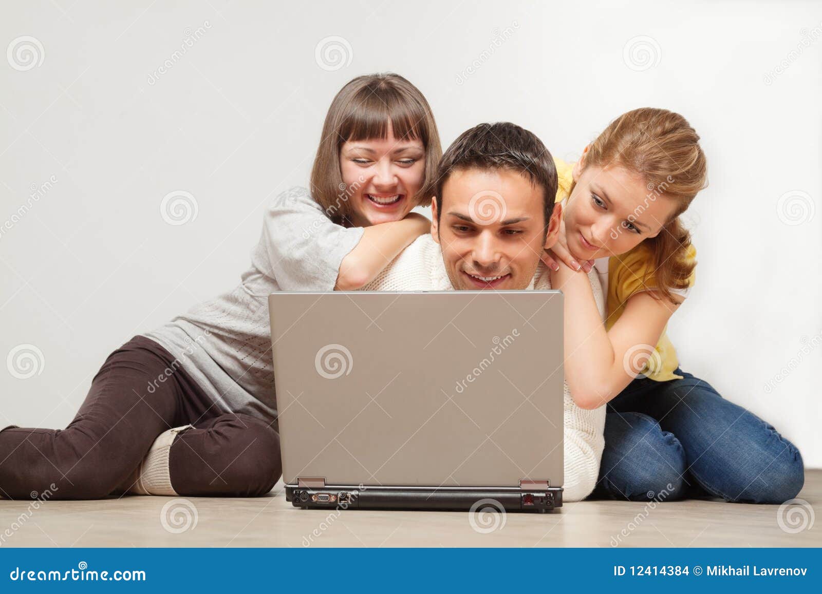 Happy Friends with Laptop Computer Stock Photo - Image of students ...
