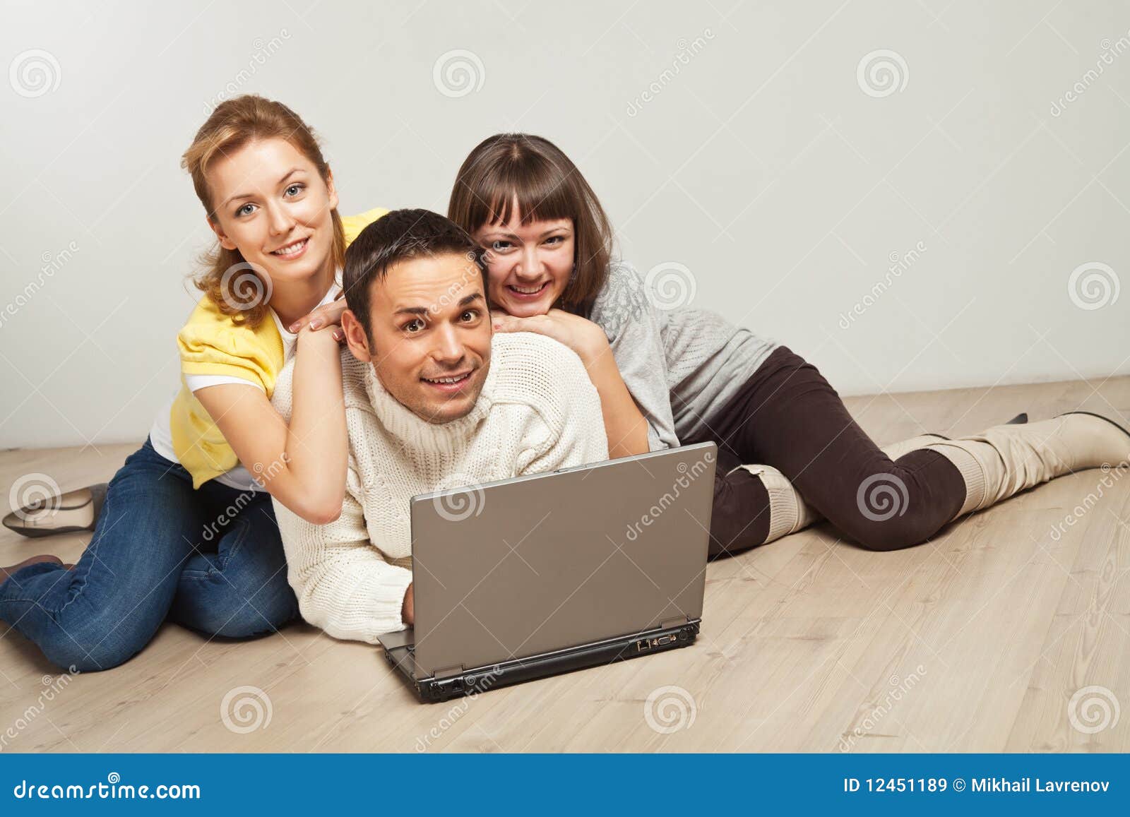 Happy Friends with Laptop Computer Stock Image - Image of young ...