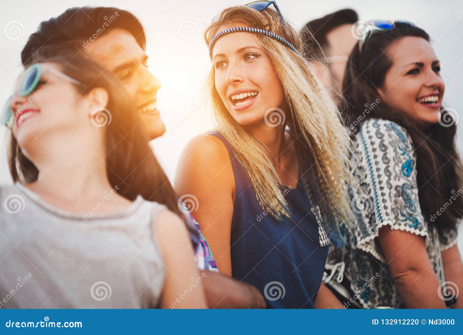 Happy Friends Laughing and Smiling Outdoors Stock Photo - Image of ...