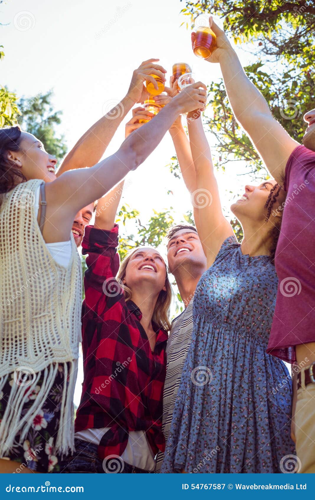 Happy Friends in the Park Having Beers Stock Image - Image of ...