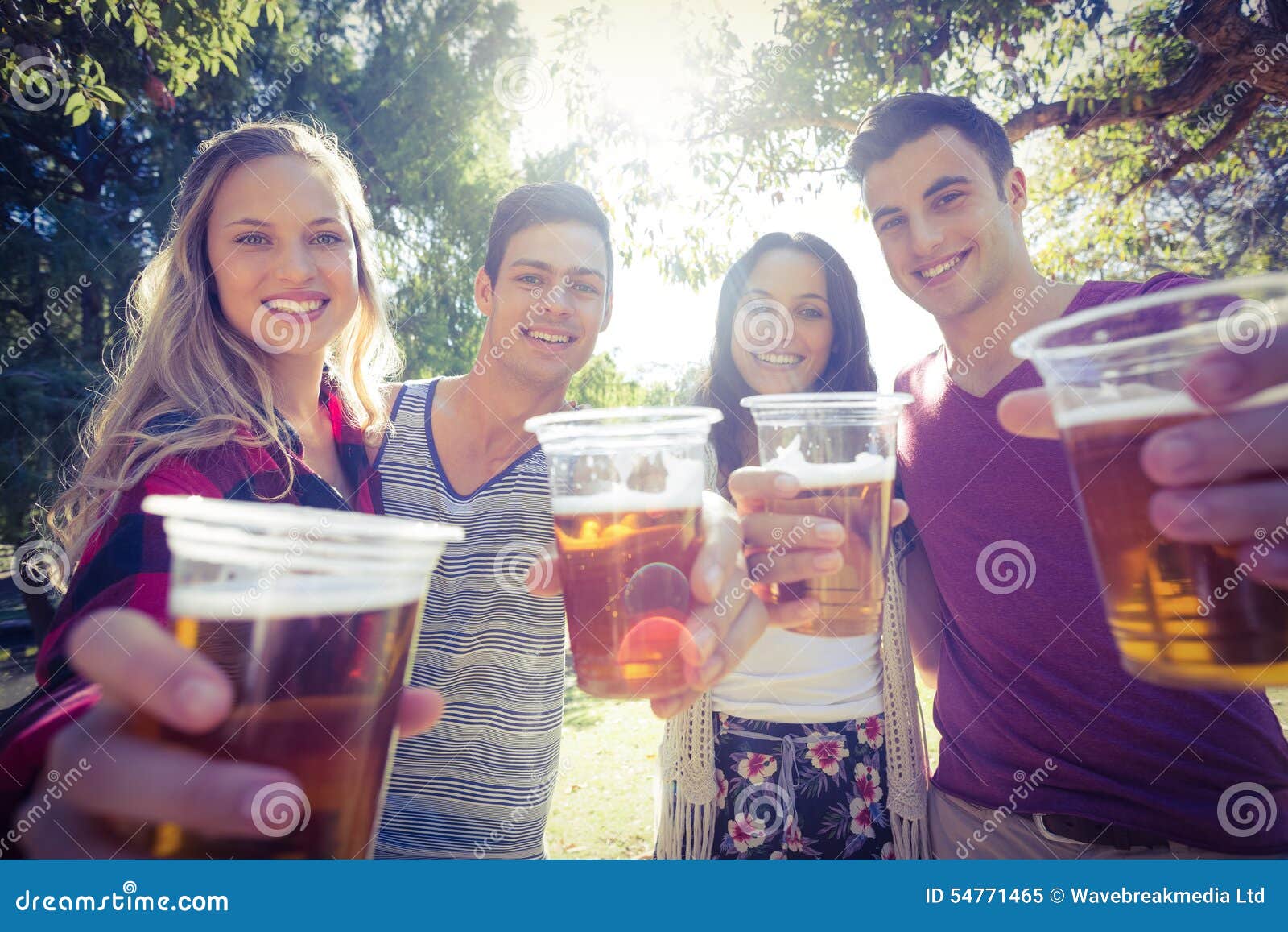Happy Friends in the Park Having Beers Stock Image - Image of affection ...