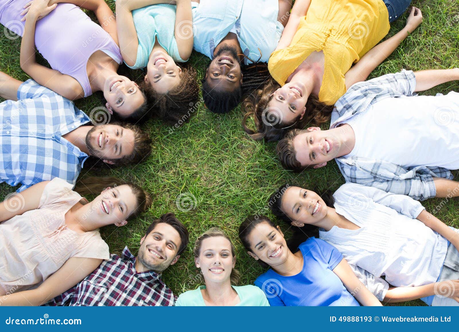 Happy Friends in the Park Lying in Circle Stock Image - Image of ...