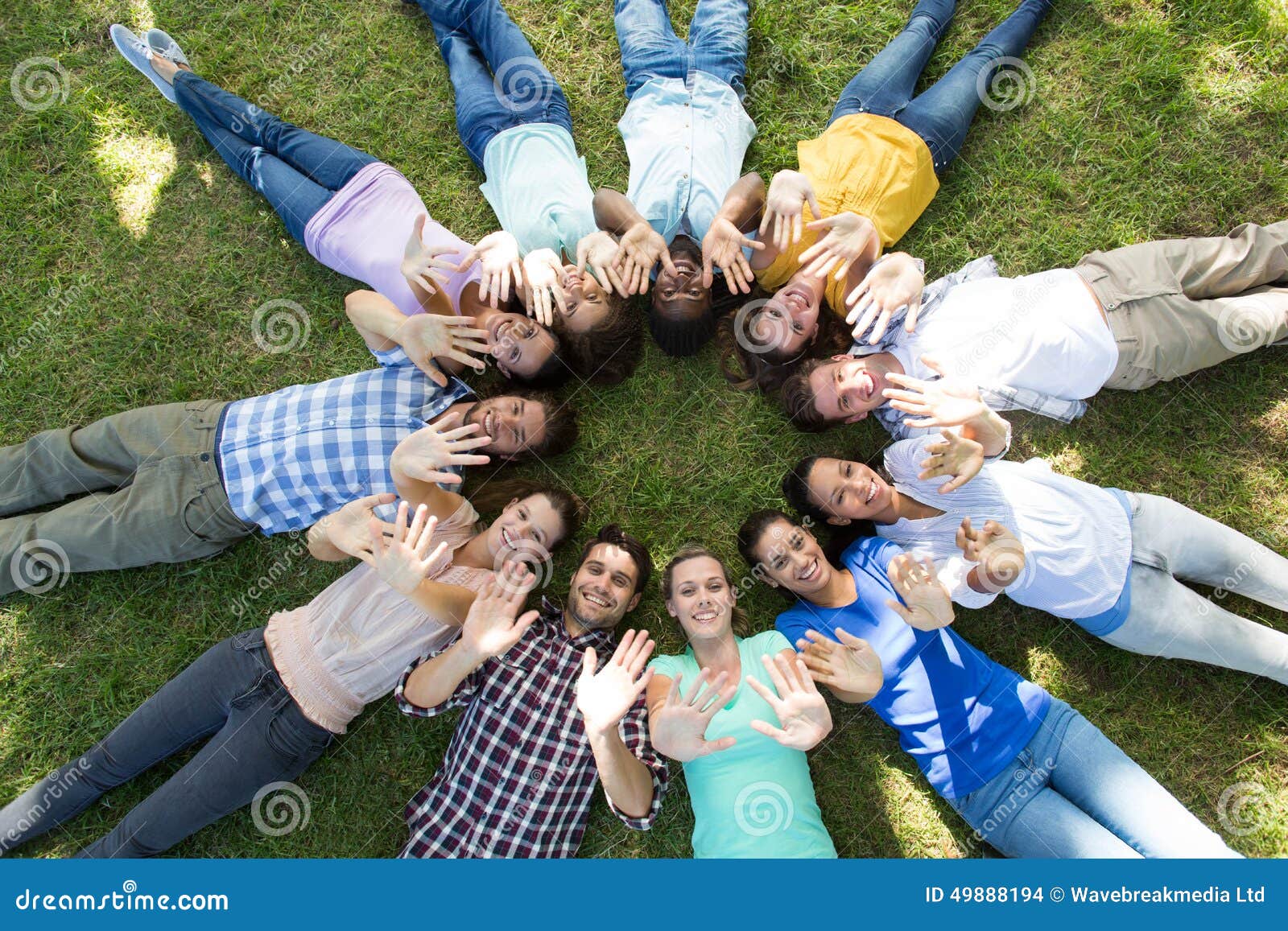 Happy Friends in the Park Lying in Circle Stock Photo - Image of cool ...
