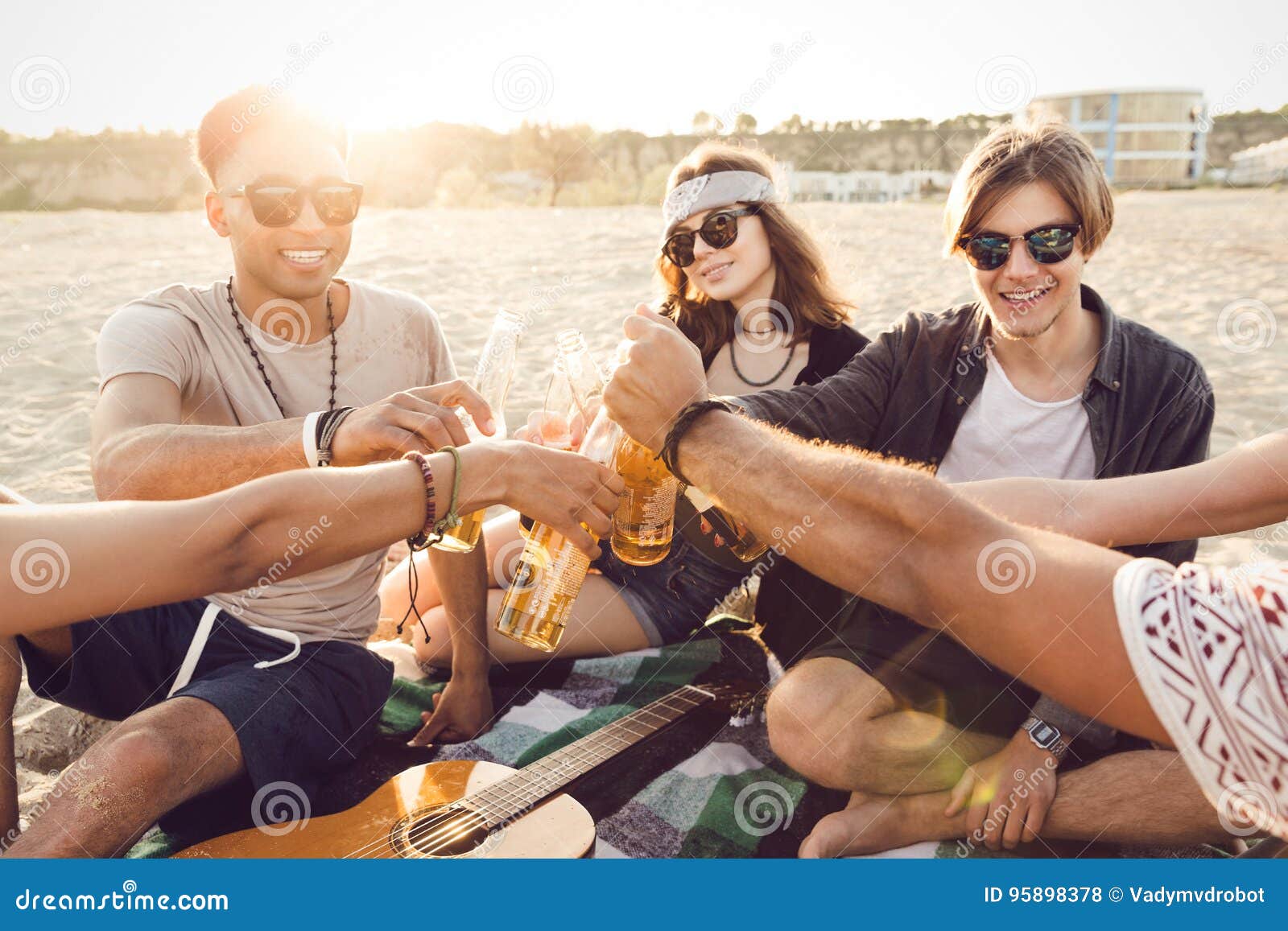 Happy Friends Partying on the Beach Stock Photo - Image of beverage ...