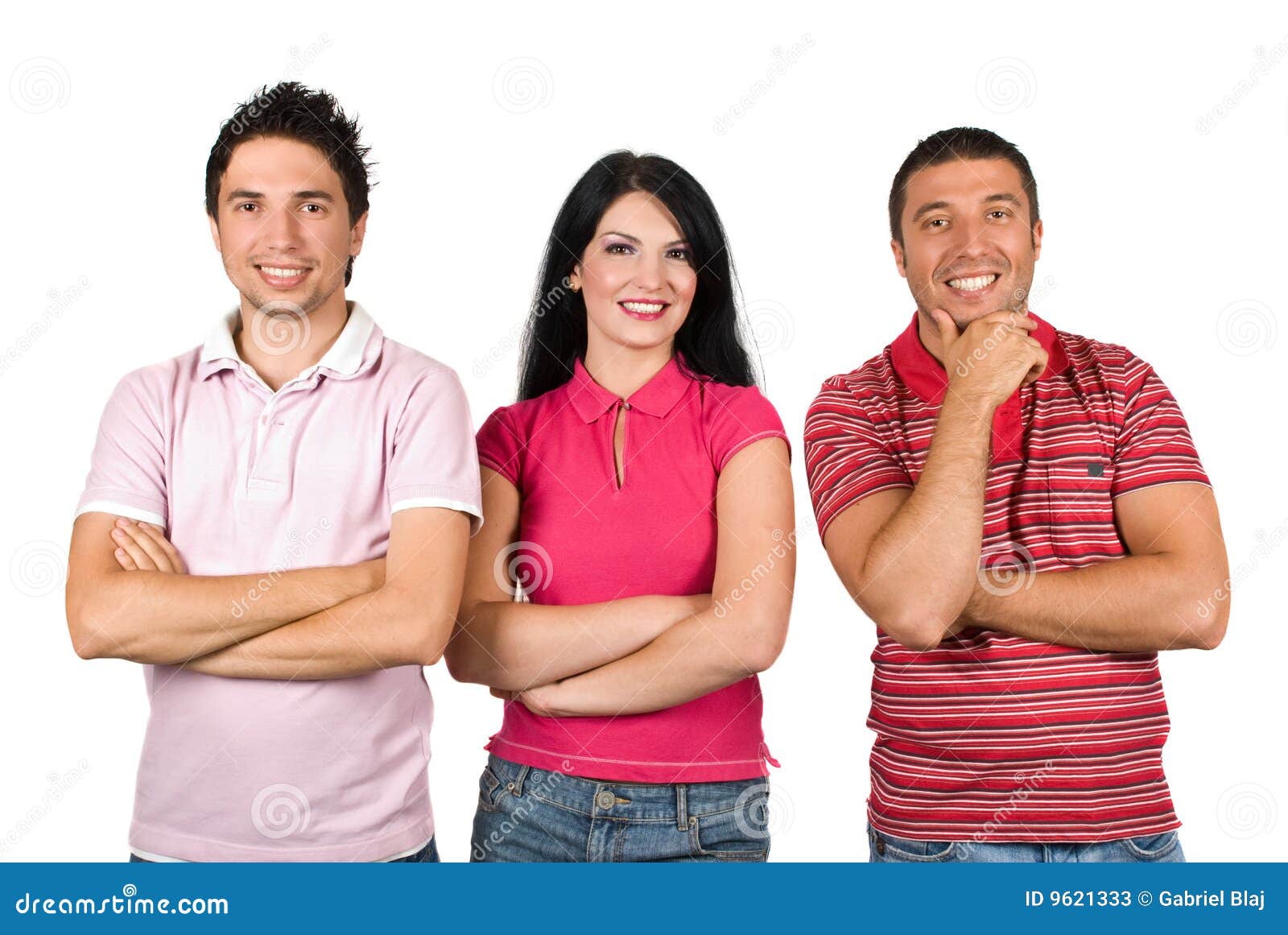 Happy Friends in Pink T-shirts Stock Image - Image of adults, jeans ...
