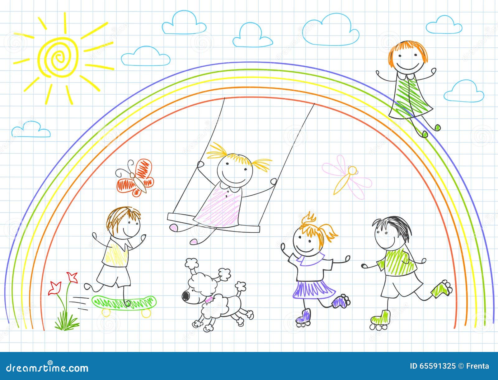 Happy Friends, Playing Outdoors Stock Vector - Illustration of ...