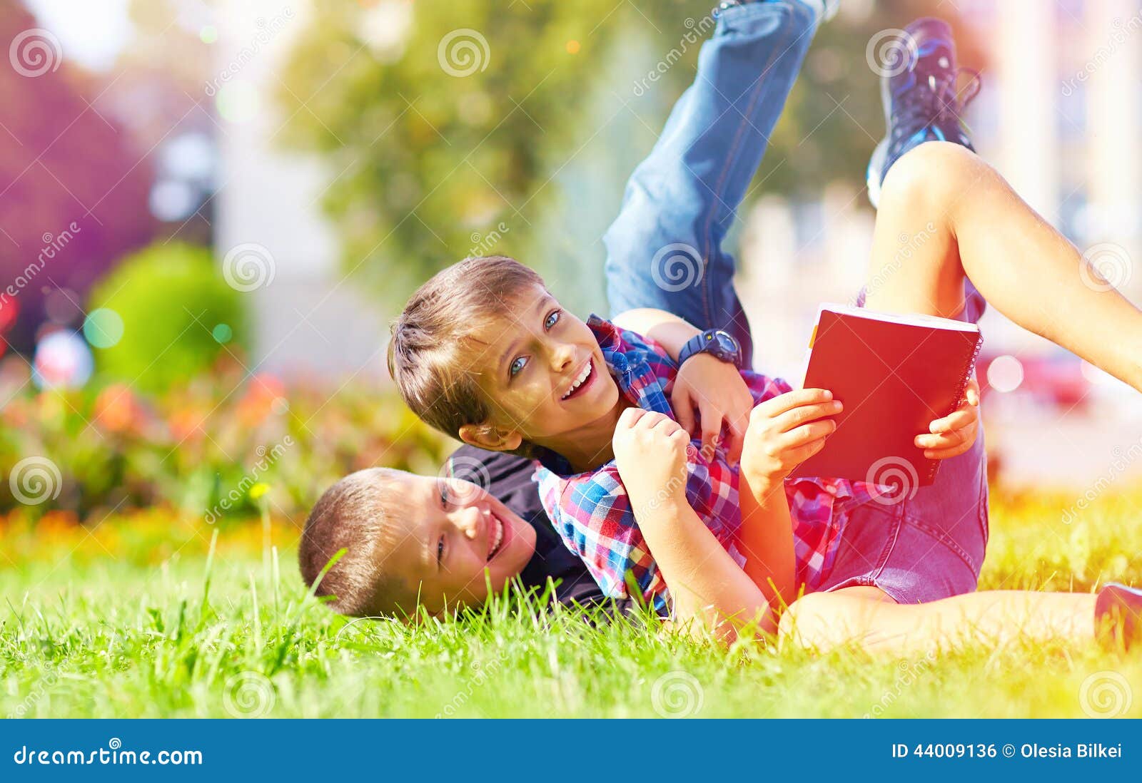Happy Friends Playing in Park after School Stock Photo - Image of ...