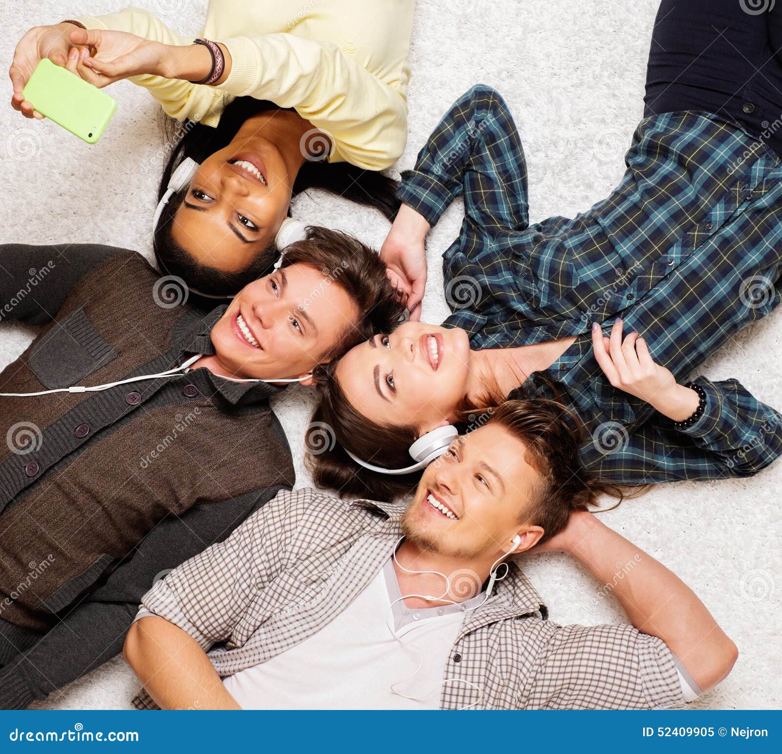 Happy Friends Relaxing with Gadgets Stock Image - Image of school, girl ...