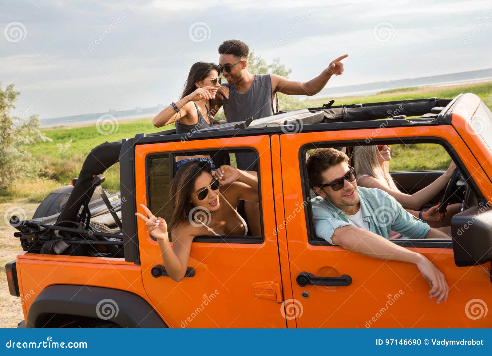 Happy Friends on a Road Trip Stock Photo - Image of excitement, outdoor ...