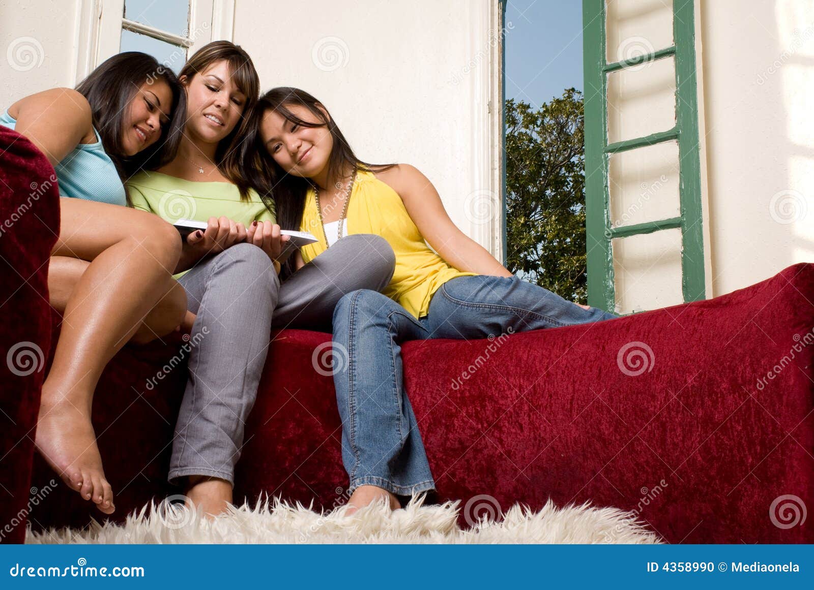 Happy Friends Sharing a Book - People Series Stock Photo - Image of ...