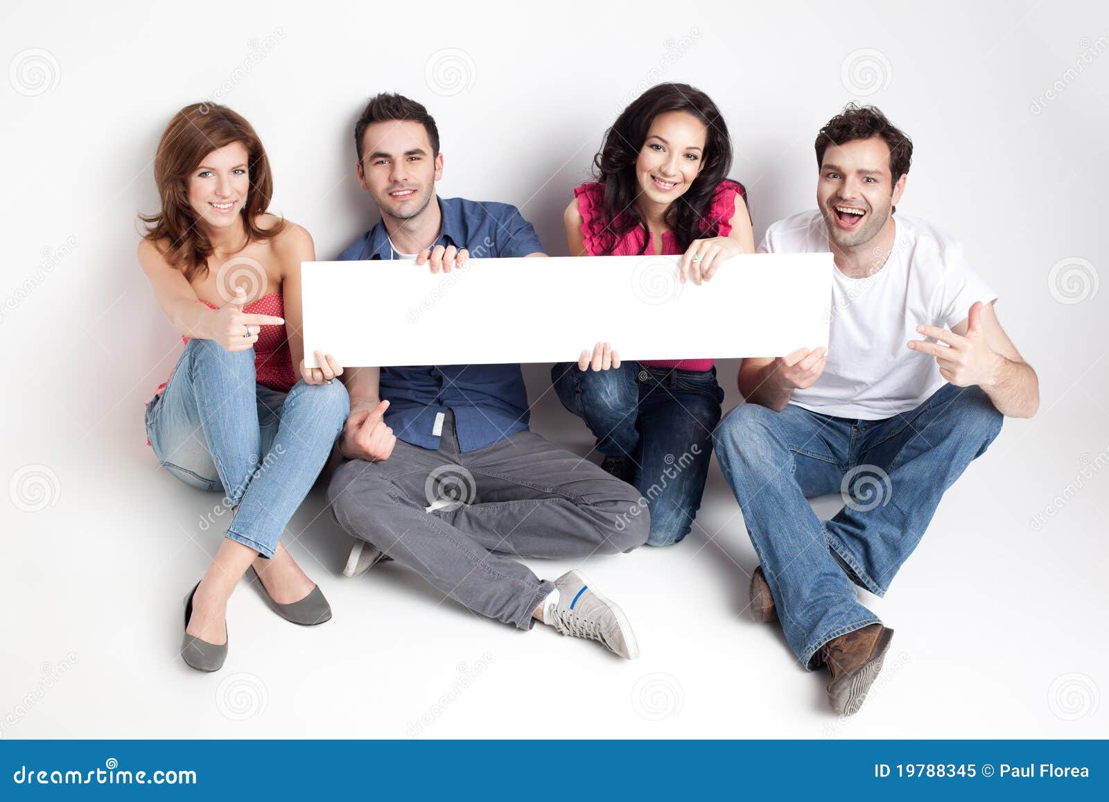 Happy Friends Showing White Banner Stock Image - Image of head, cute ...