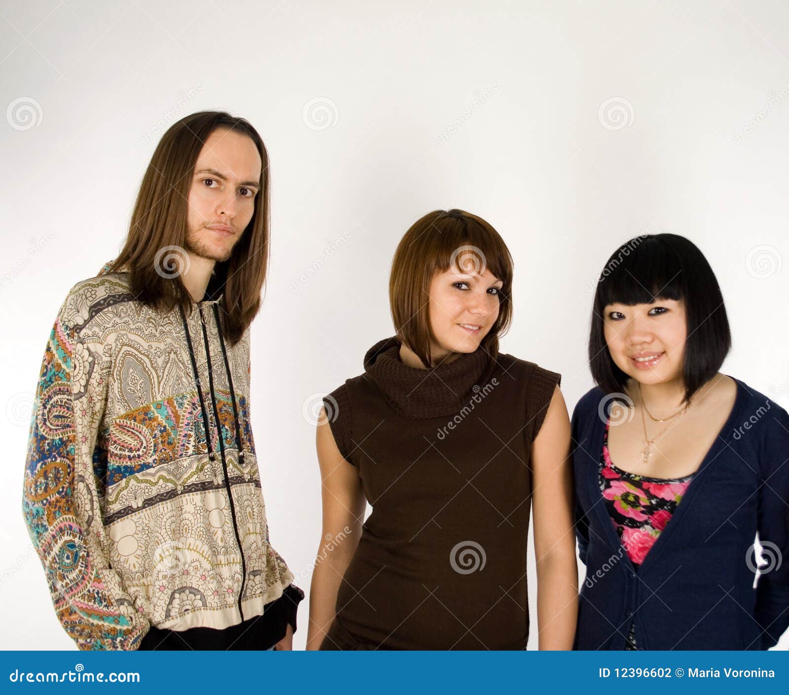 Happy friends studio shot stock photo. Image of fashionable - 12396602