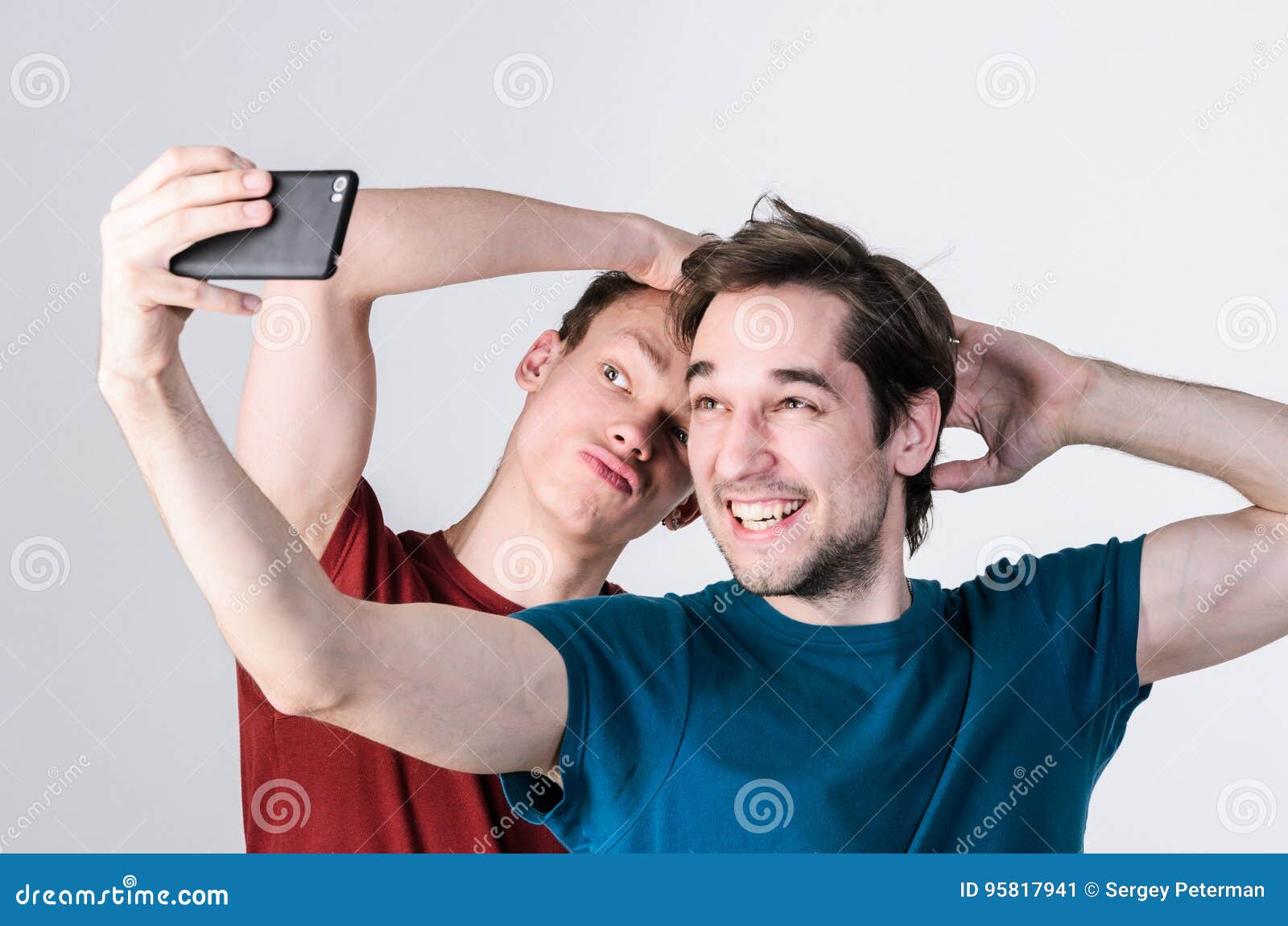 Happy Friends are Taking Selfie Stock Image - Image of male, phone ...