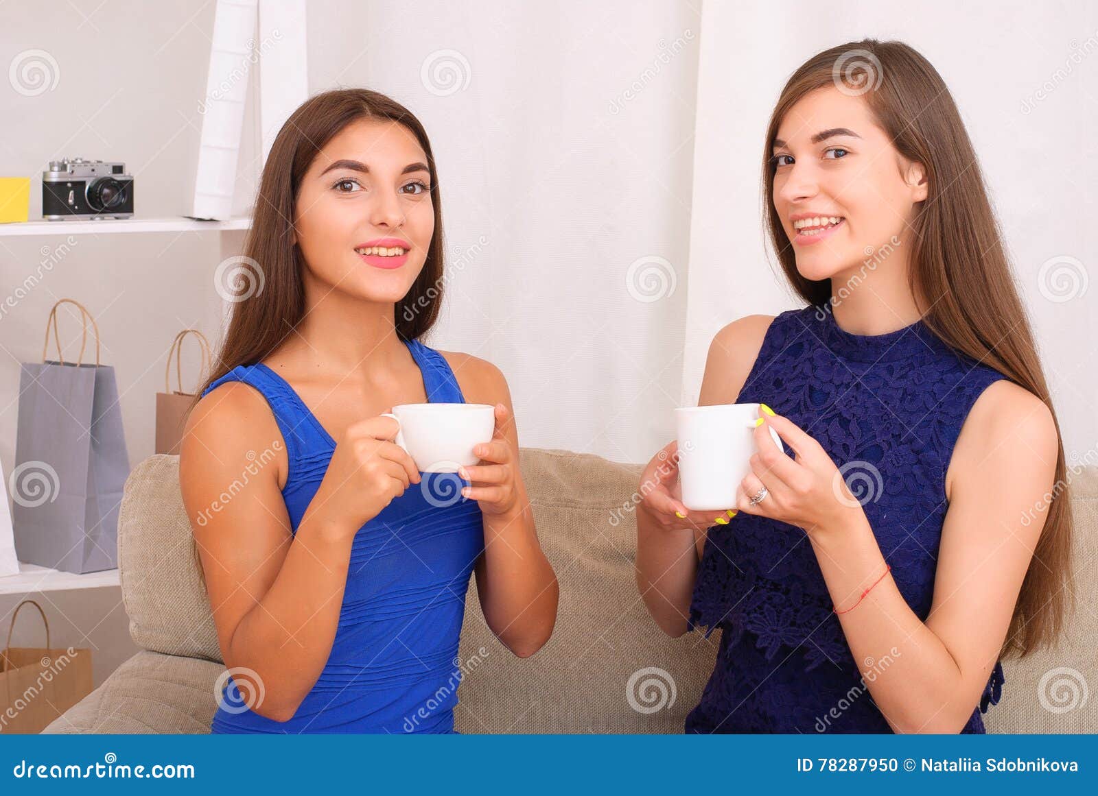 Happy Friends Talking, Drinking Coffee and Tea Stock Photo - Image of ...