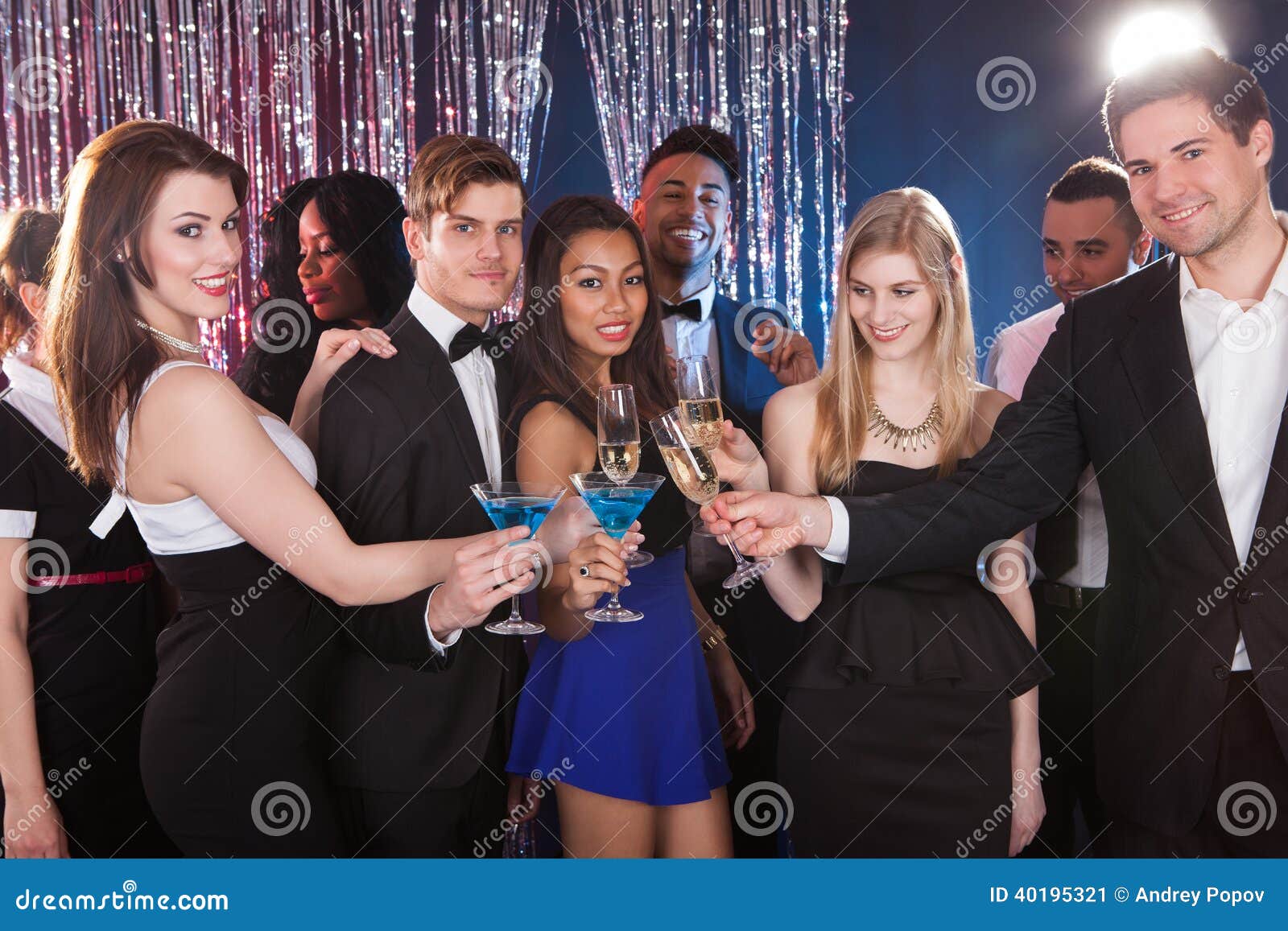 Happy Friends Toasting Drinks At Nightclub Stock Image Image Of