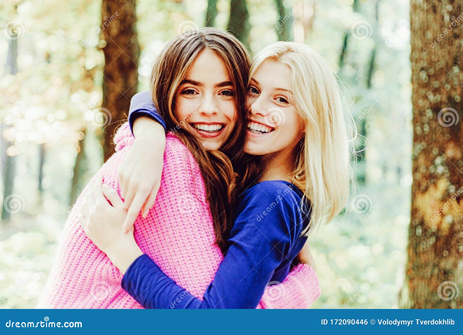 Happy Friends Vacation. Two Happy Friends Laughing and Smiling Outdoors ...