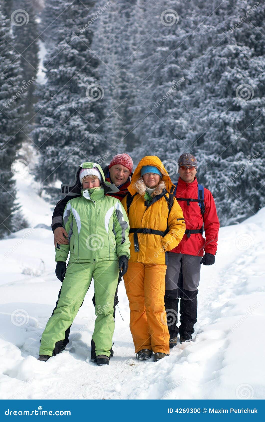 Happy Friends in Winter Forest Stock Photo - Image of cold, pursuit ...