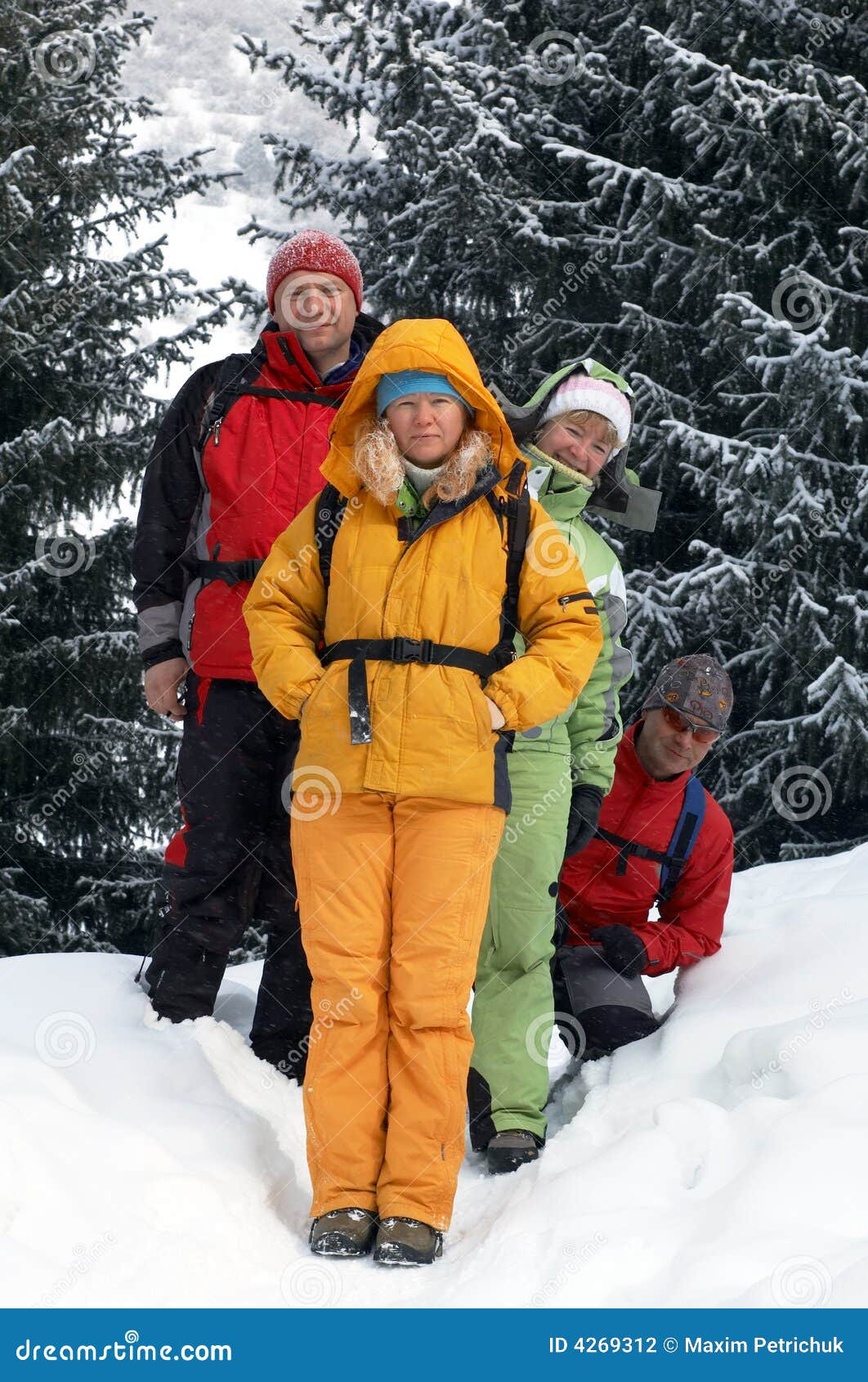Happy Friends in Winter Forest Stock Photo - Image of range, caucasian ...